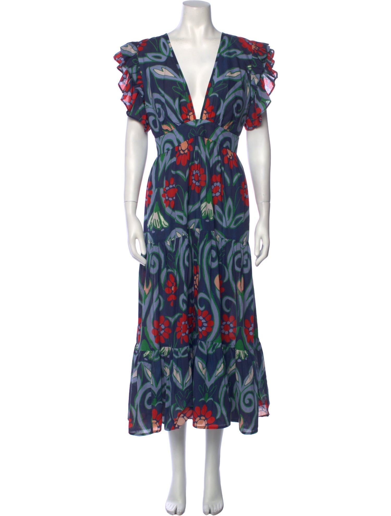 De Loreta Floral Print Long Dress - Blue Dresses, Clothing - WDLEO20220 ...