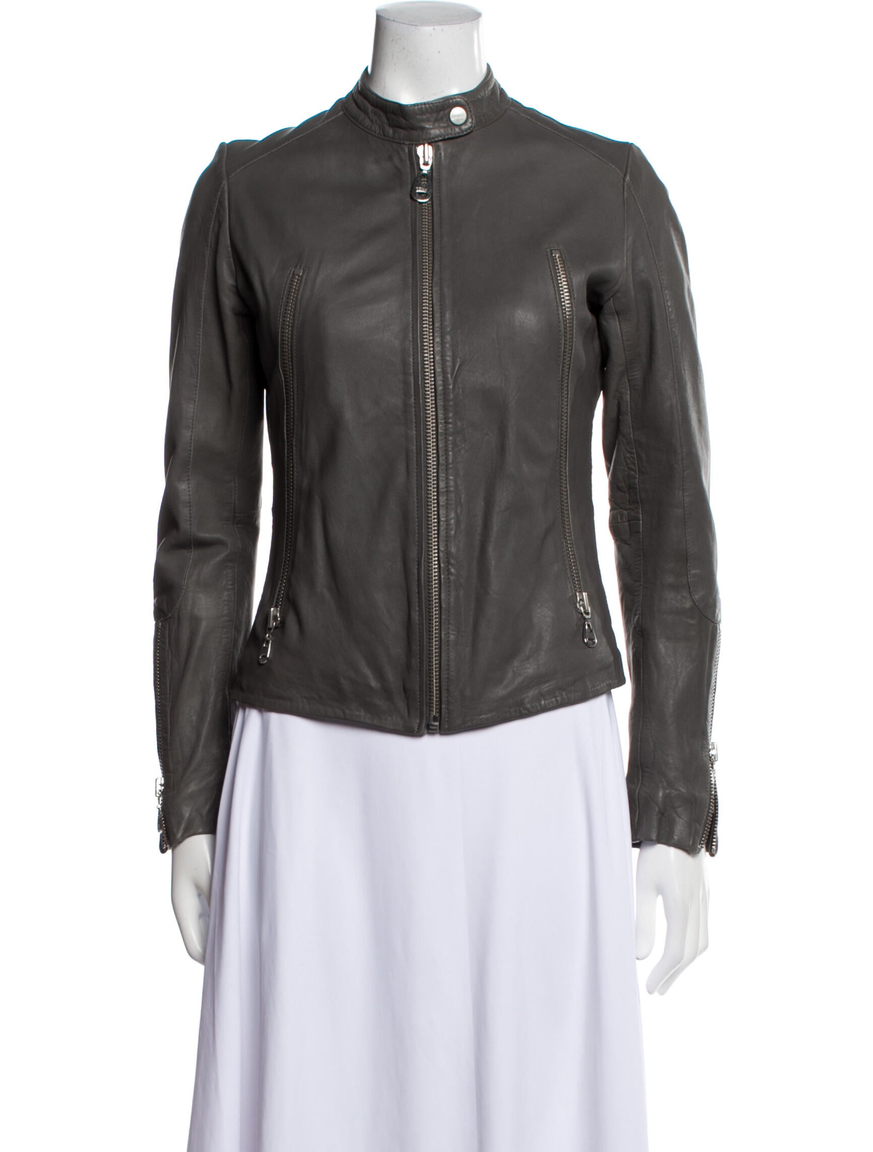 Doma Lamb Leather Biker Jacket - Grey Jackets, Clothing - WDO20739 ...