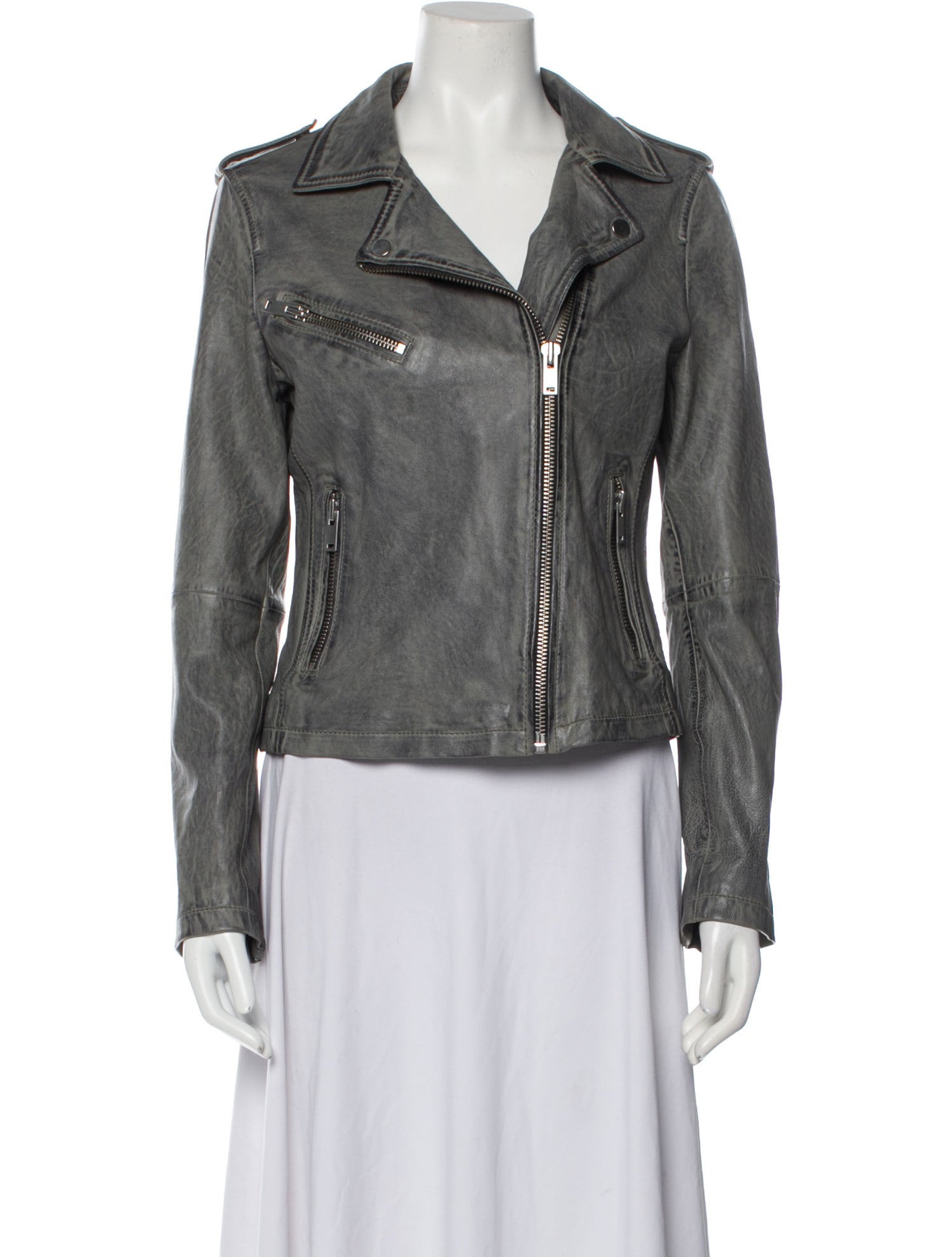 Doma Lamb Leather Biker Jacket - Grey Jackets, Clothing - WDO20983 ...