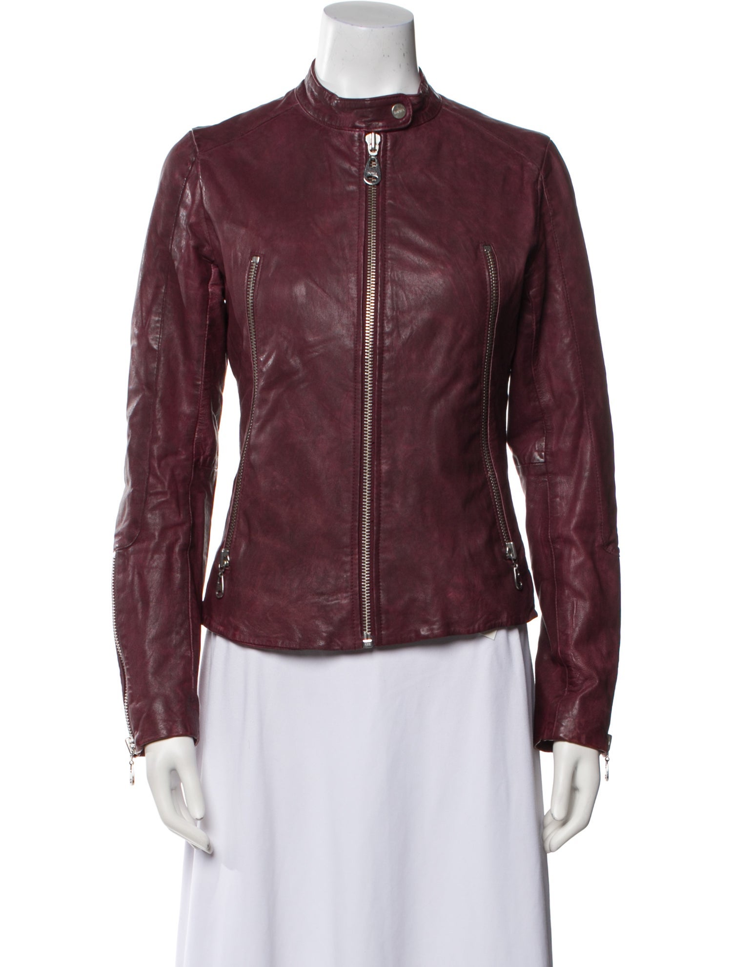 Doma Lamb Leather Biker Jacket - Burgundy Jackets, Clothing - WDO21220 ...