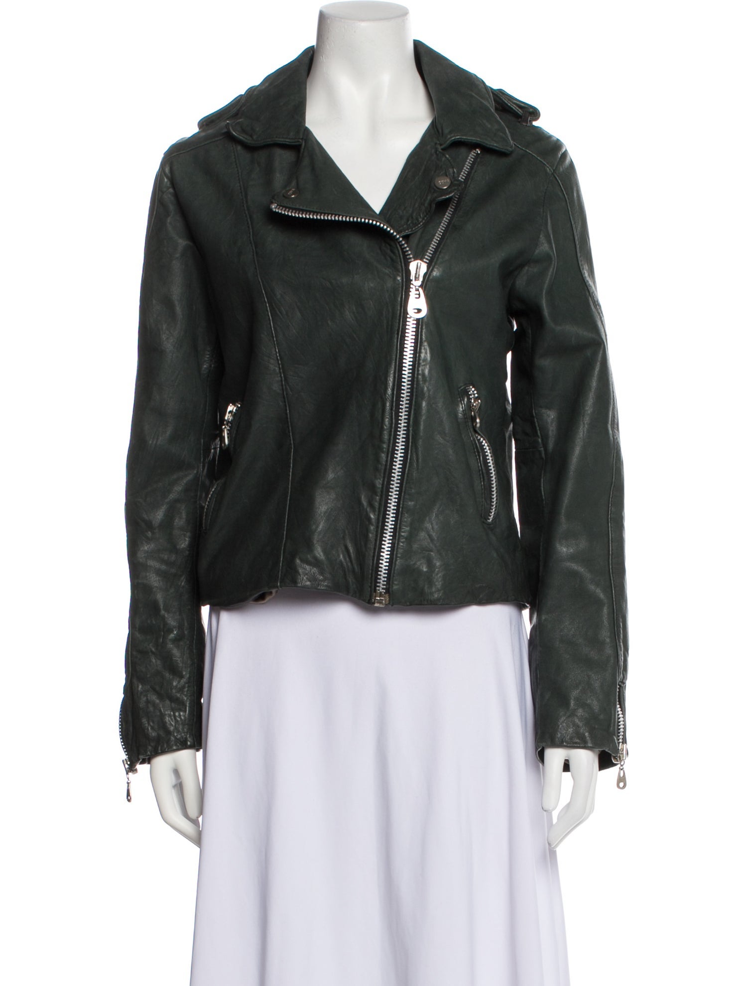 Doma Leather Biker Jacket - Green Jackets, Clothing - WDO21241 | The ...