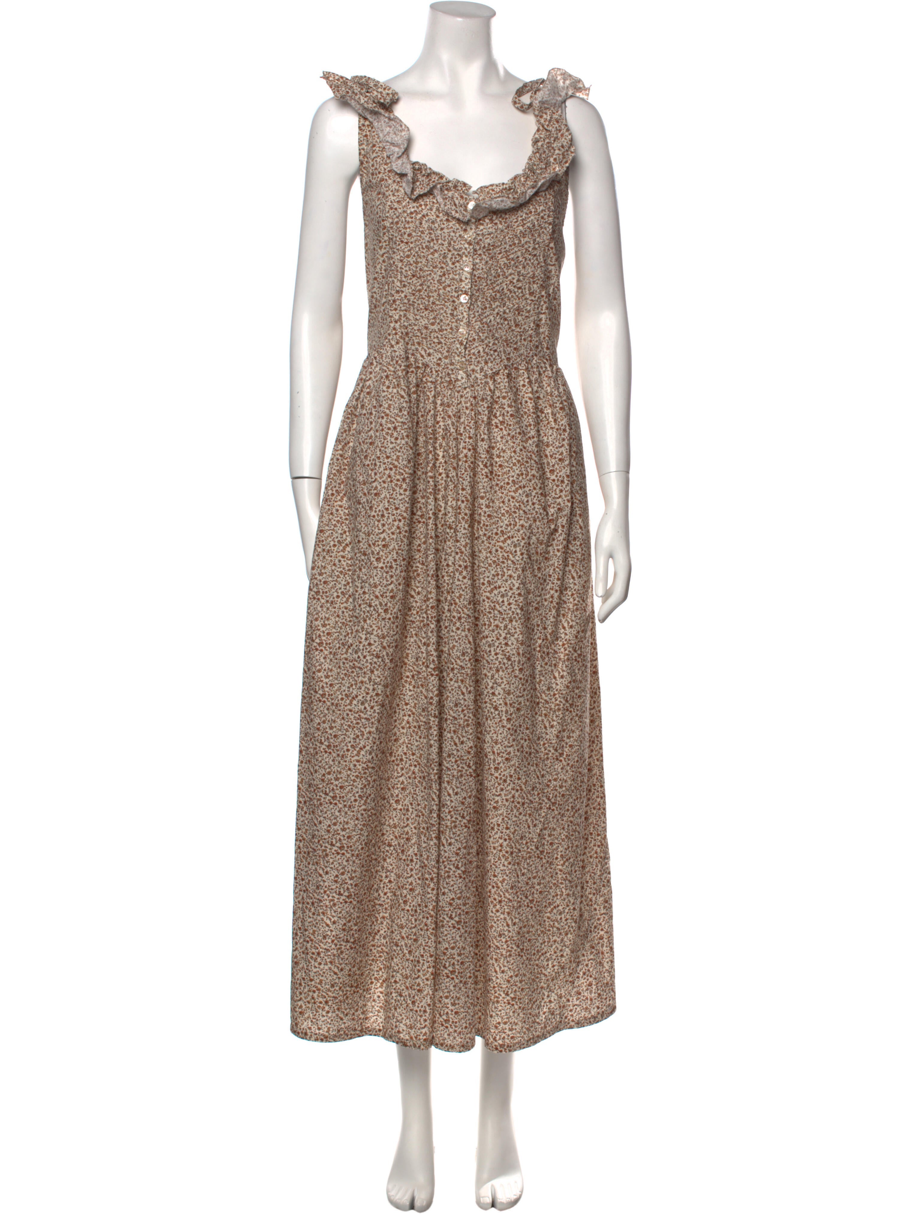 DÔEN Square Neckline Long Dress - Brown Dresses, Clothing - WDOEN45856 ...