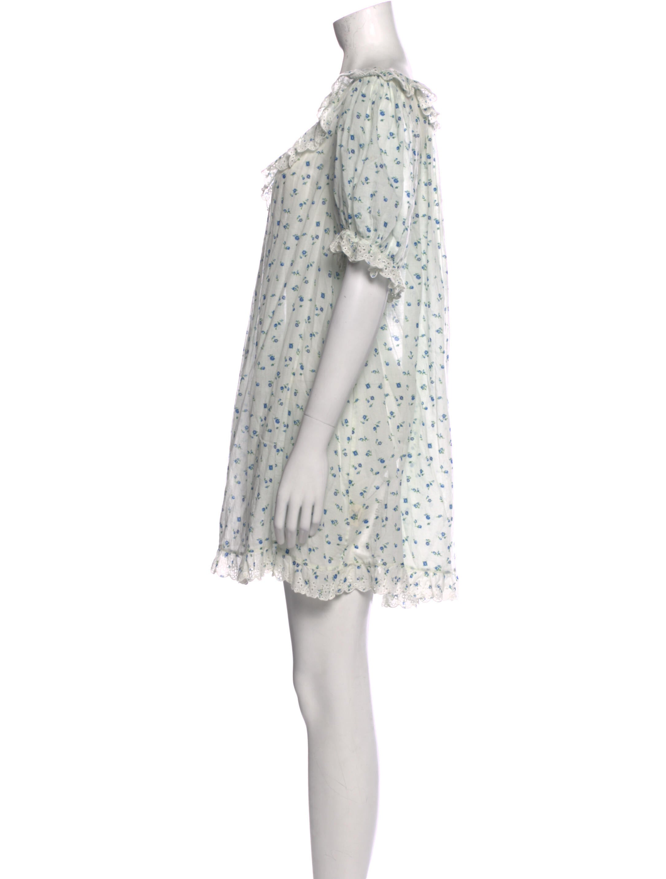 DÔEN Floral Print Mini Dress - Blue Dresses, Clothing - WDOEN46831 ...
