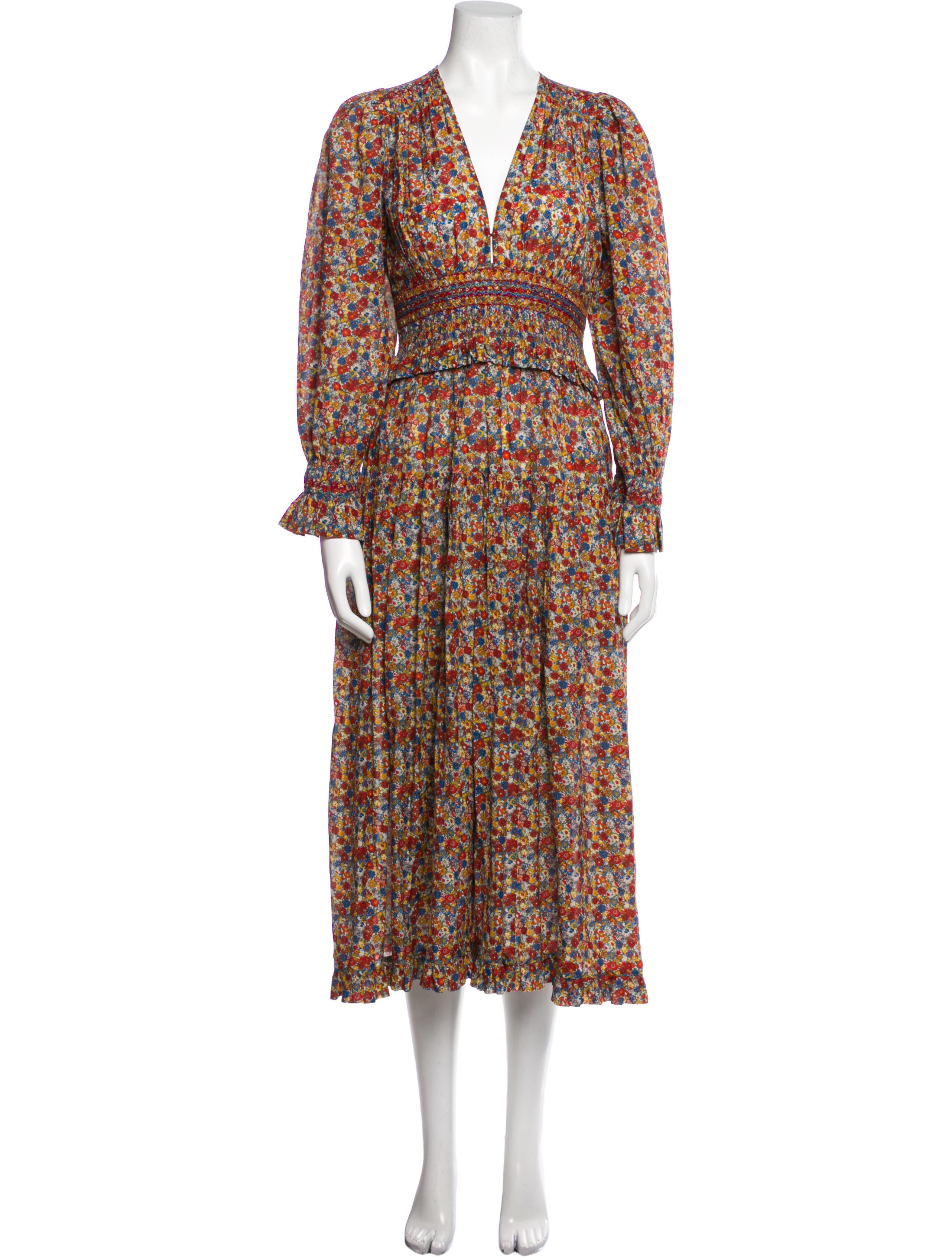 DÔEN Floral Print Long Dress - Red Dresses, Clothing - WDOEN50049 | The ...