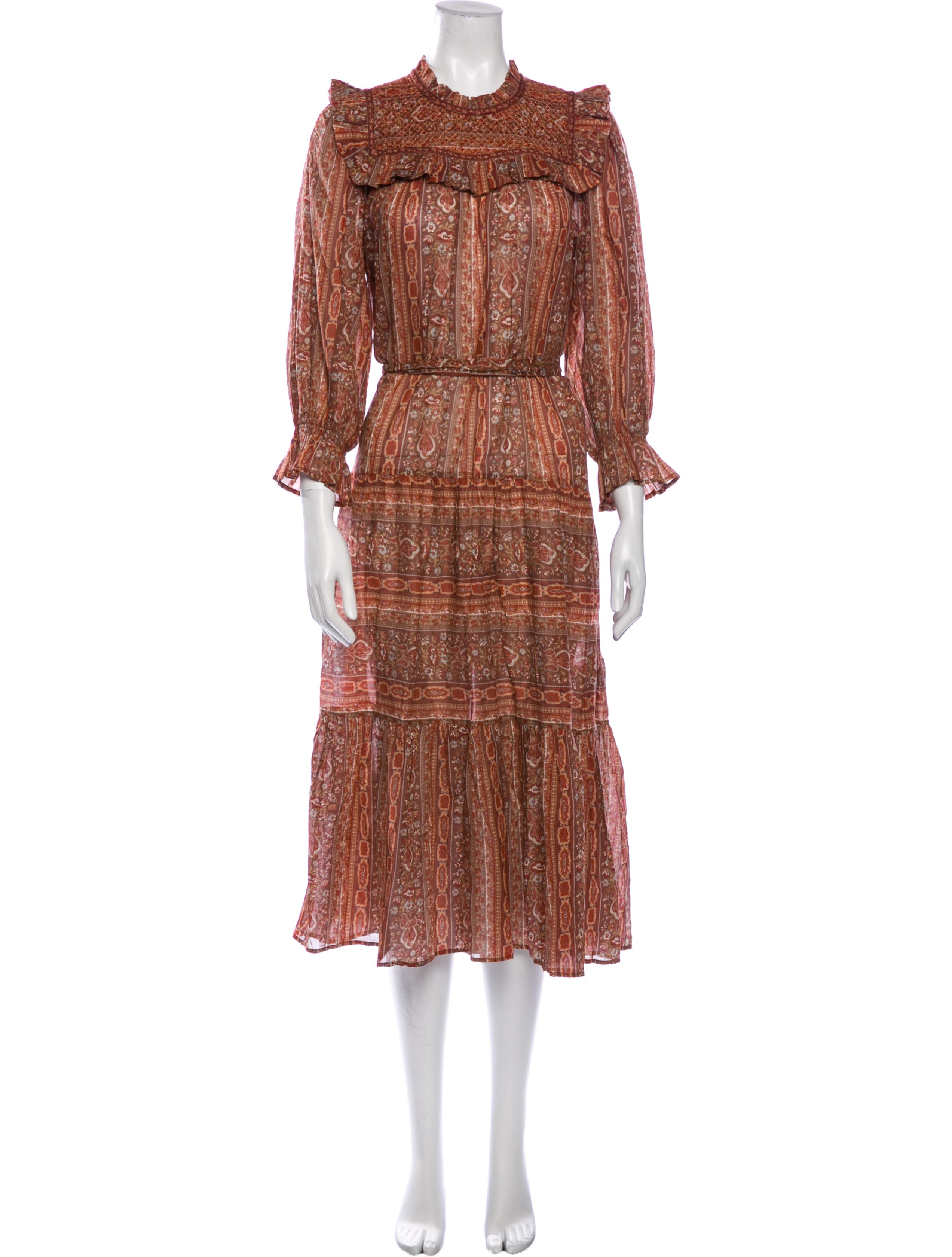 DÔEN Paisley Print Long Dress - Brown Dresses, Clothing - WDOEN50521 ...