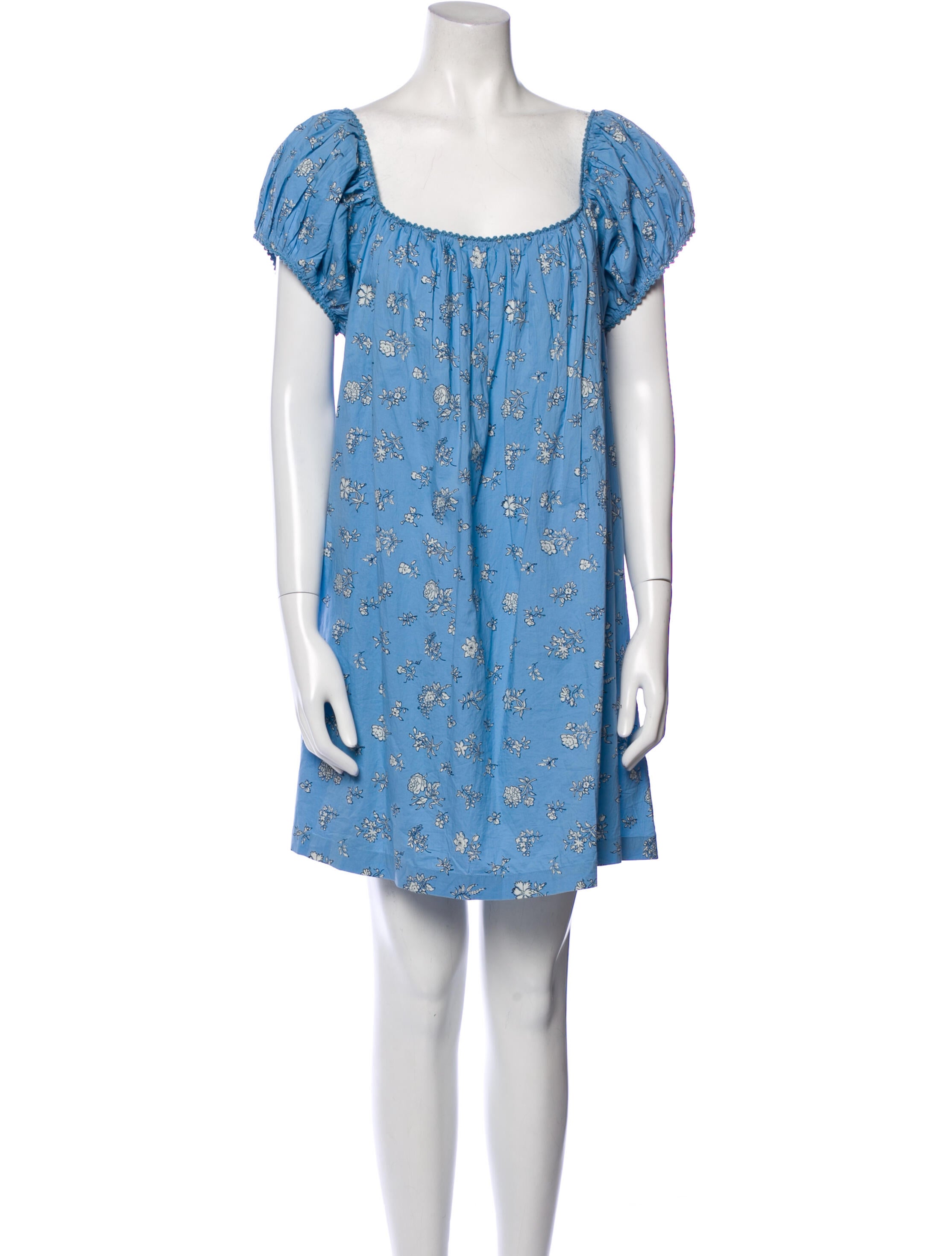 DÔEN Floral Print Mini Dress - Blue Dresses, Clothing - WDOEN51864 ...