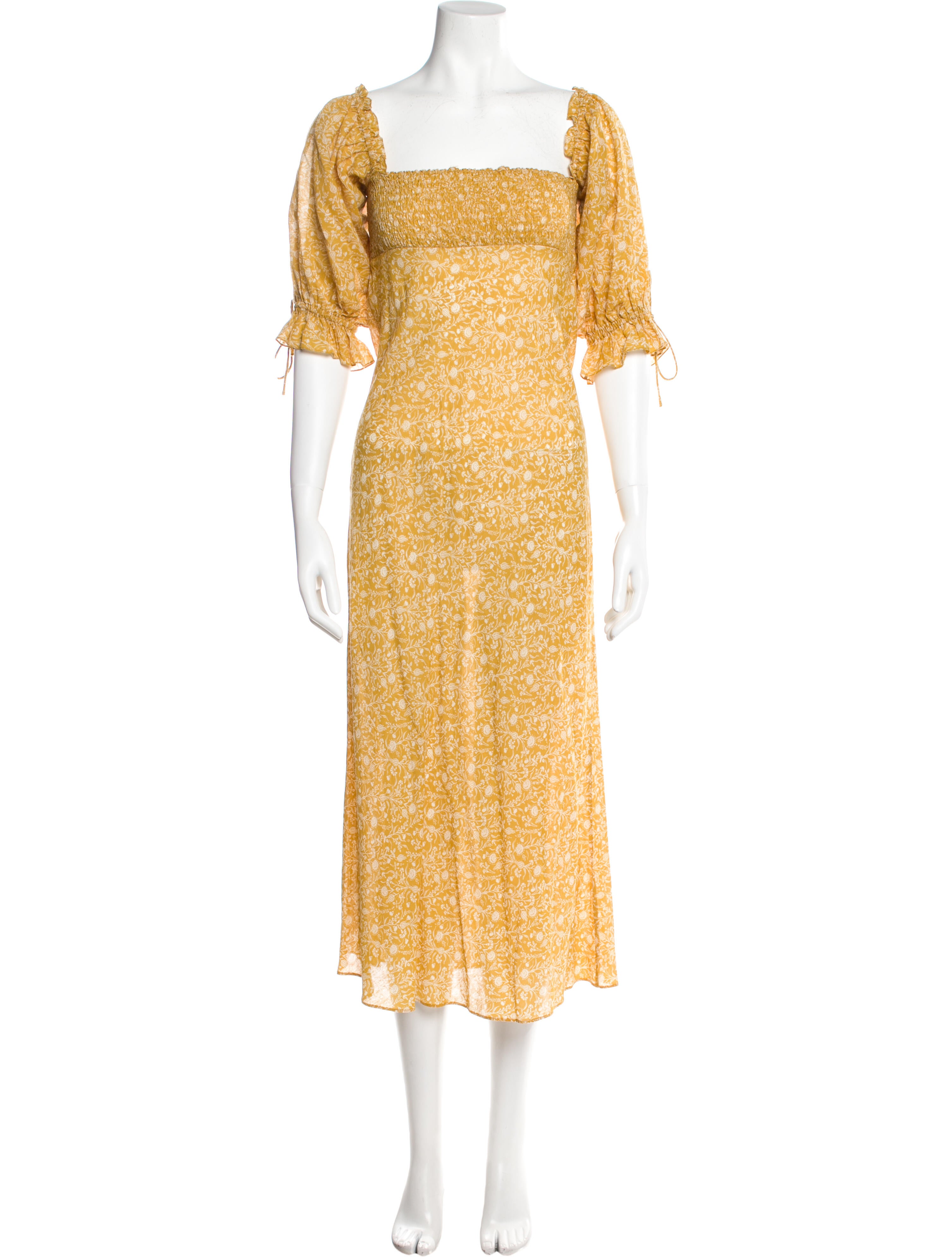 DÔEN Floral Print Long Dress - Yellow Dresses, Clothing - WDOEN52798 ...