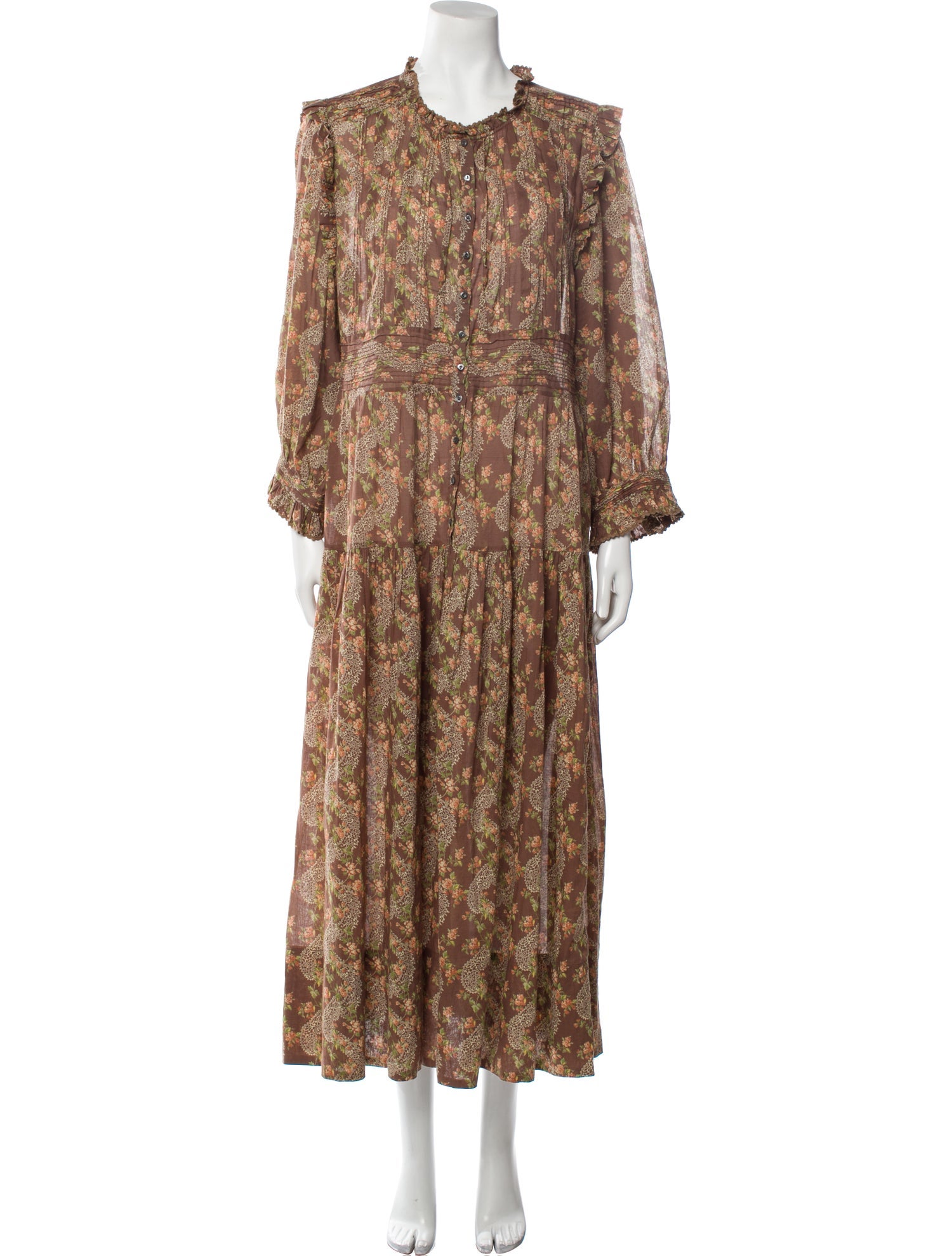 DÔEN Floral Print Long Dress - Brown Dresses, Clothing - WDOEN56413 ...