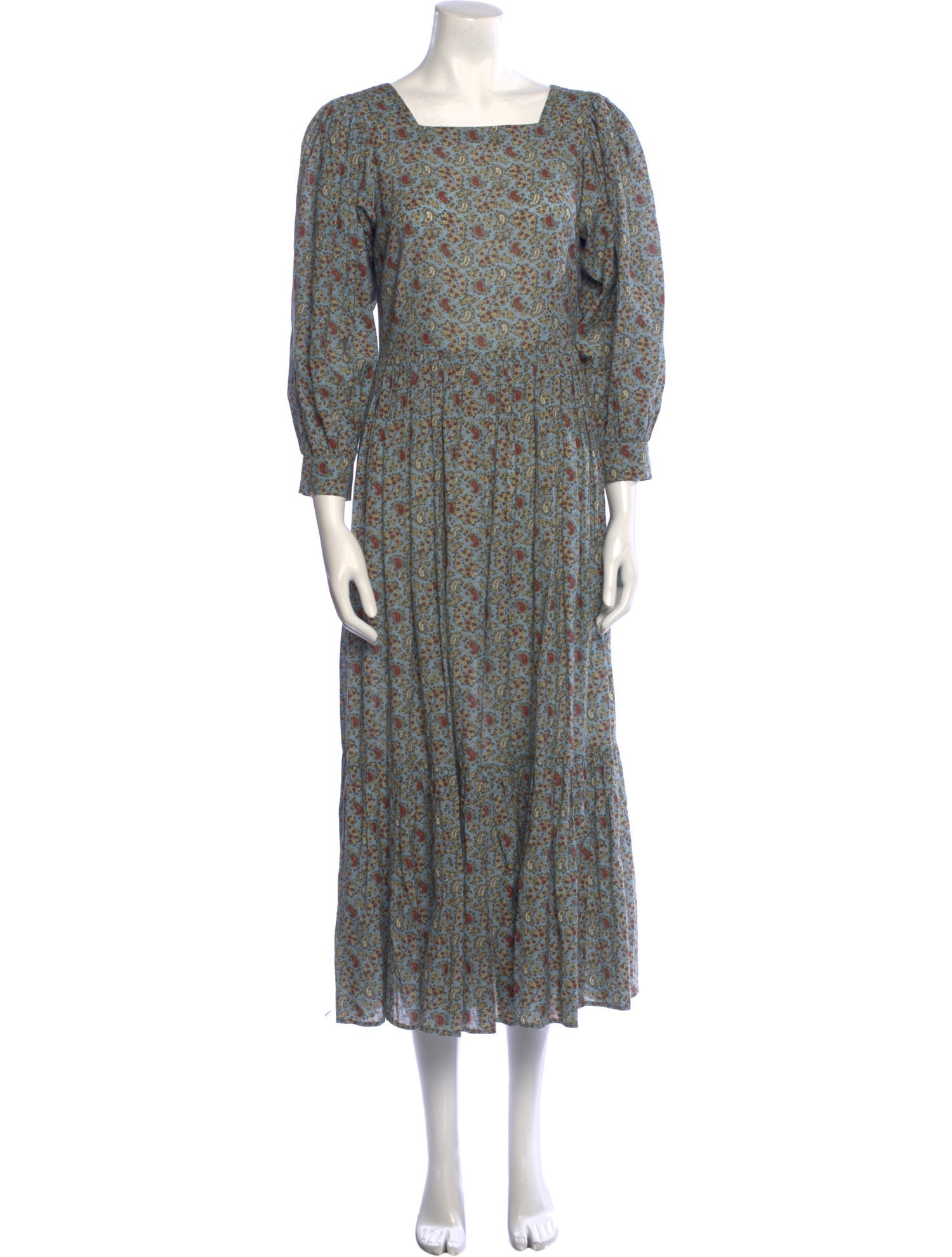 DÔEN Floral Print Long Dress - Blue Dresses, Clothing - WDOEN58107 ...