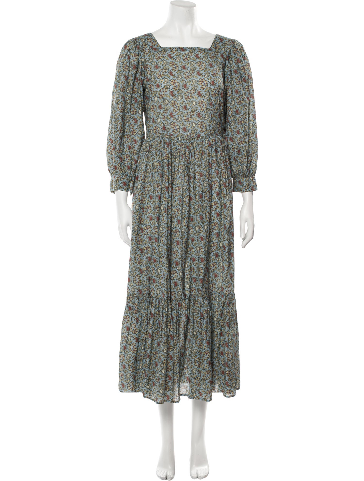 DÔEN Floral Print Long Dress - Blue Dresses, Clothing - WDOEN58629 ...