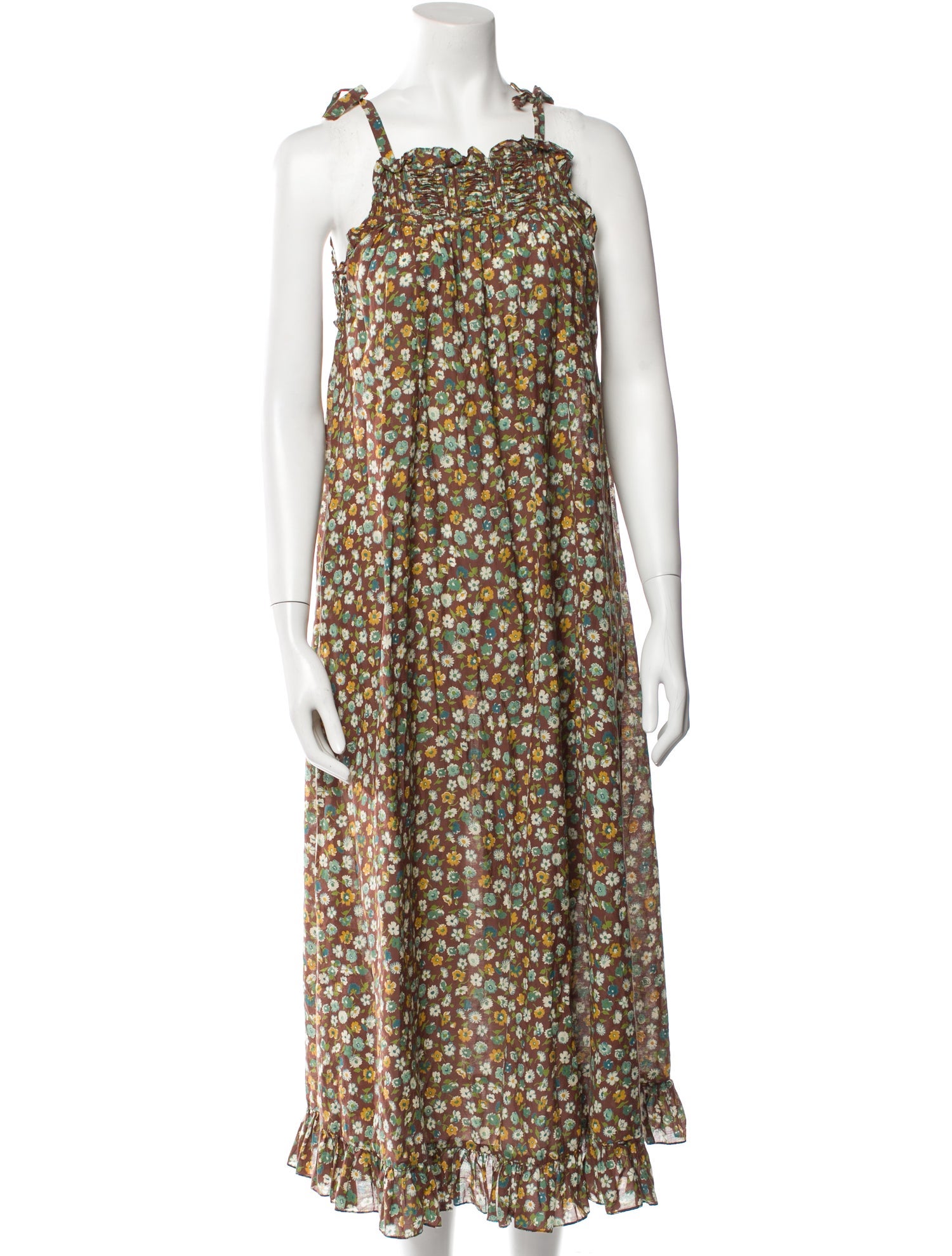 DÔEN Floral Print Long Dress - Brown Dresses, Clothing - WDOEN60051 ...