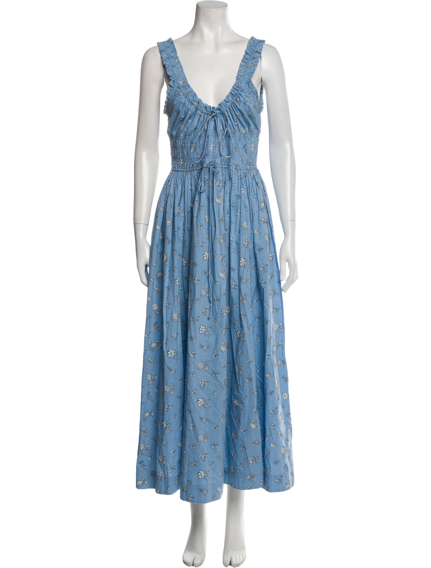 DÔEN Floral Print Long Dress - Blue Dresses, Clothing - WDOEN65060 ...