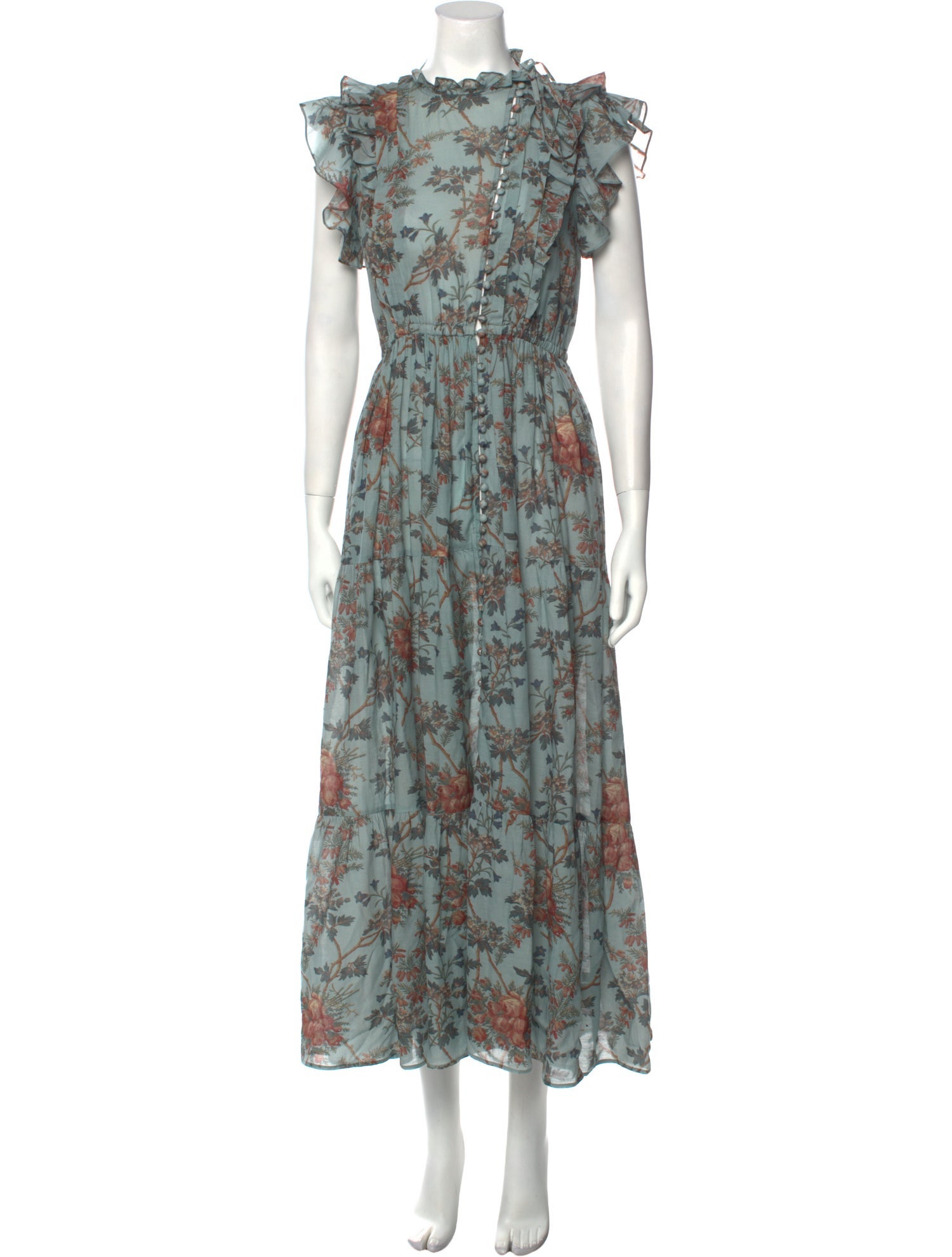 DÔEN Floral Print Long Dress - Blue Dresses, Clothing - WDOEN65245 ...
