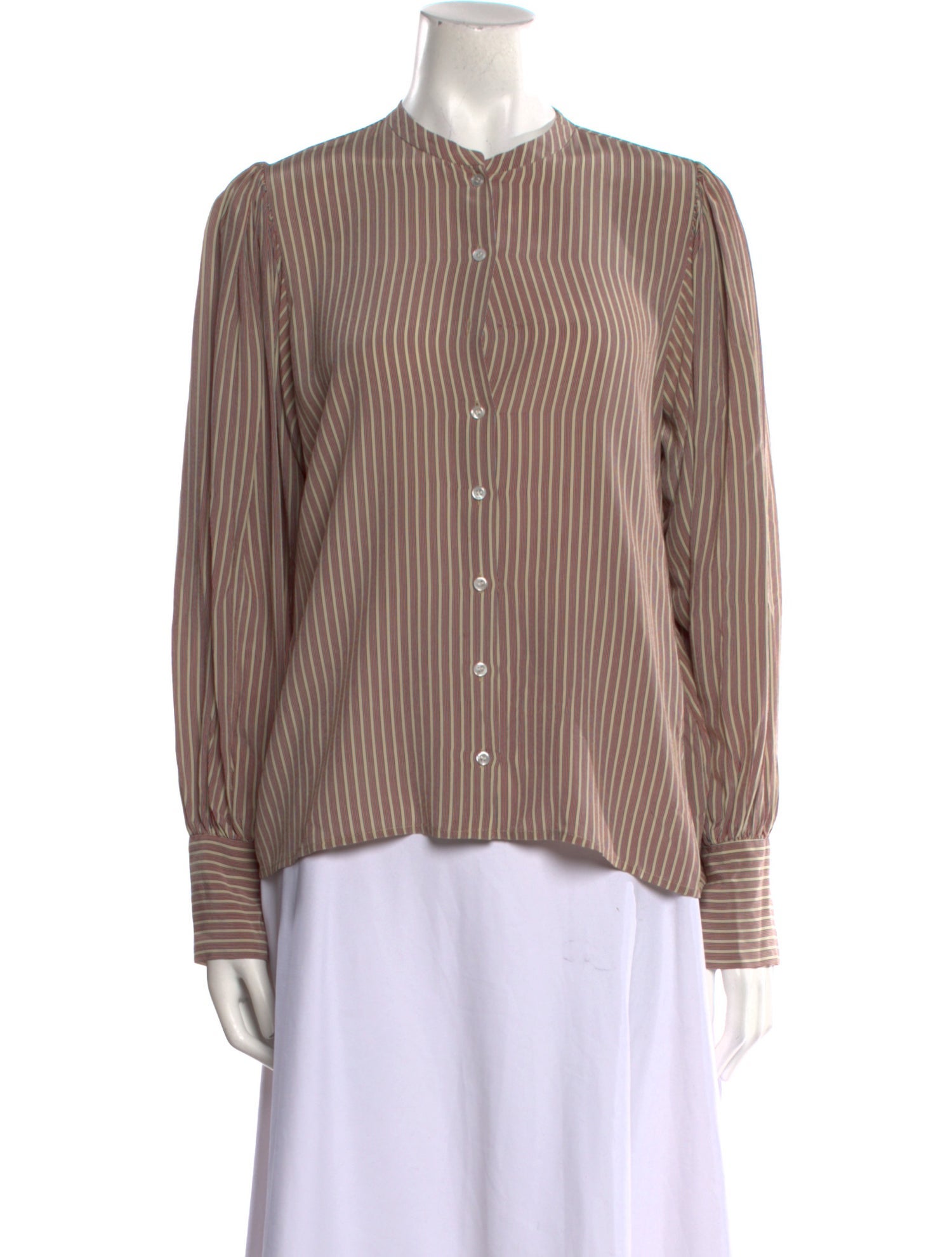 DÔEN Striped Mock Neck Button-Up Top - Neutrals Tops, Clothing ...