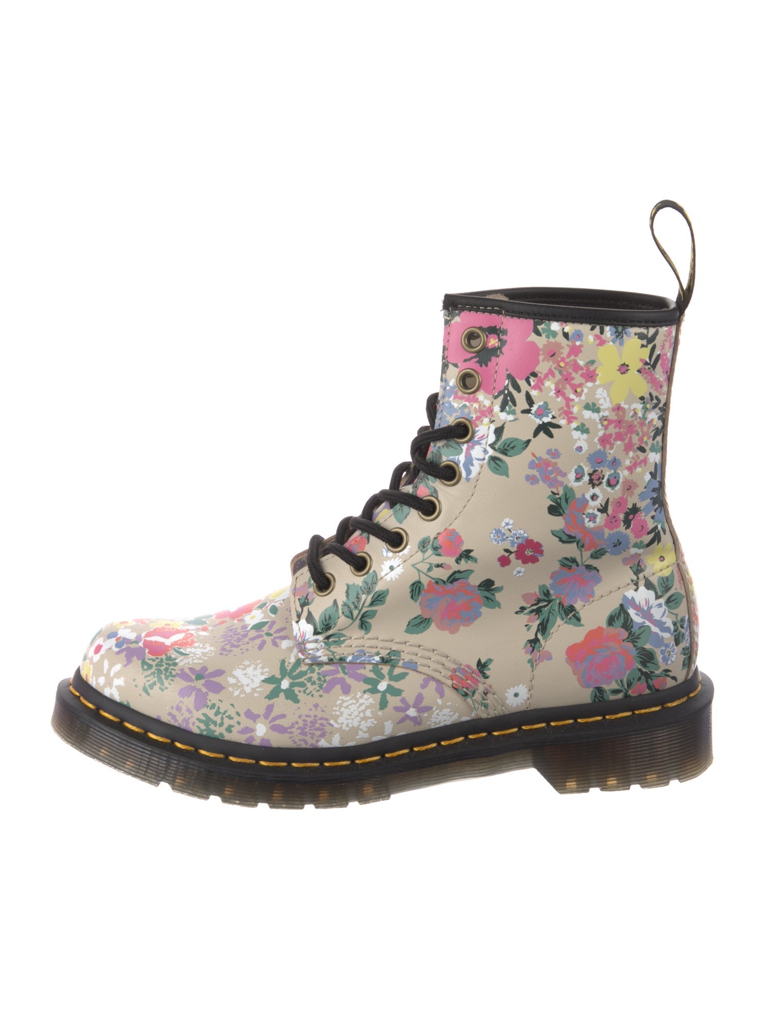Dr. Martens Leather Floral Print Combat Boots - Neutrals Boots, Shoes ...