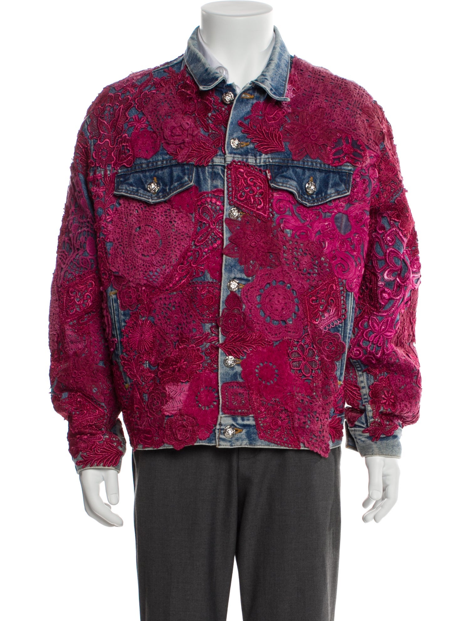 EARTHLING VIP Lace Pattern Denim Jacket - Pink Outerwear, Clothing ...