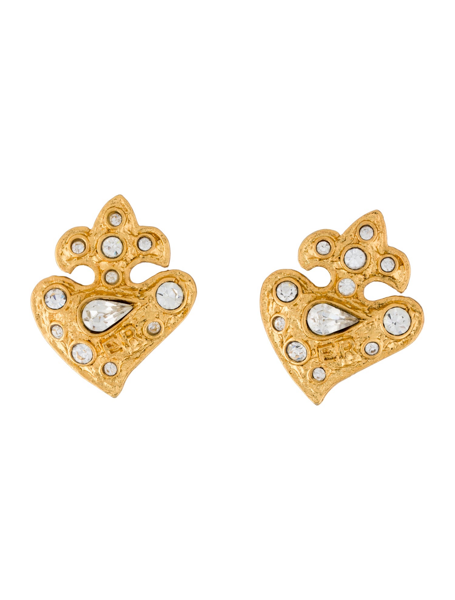 Edouard Rambaud Vintage Crystal Clip-On Earrings - Gold-Tone Metal Clip ...