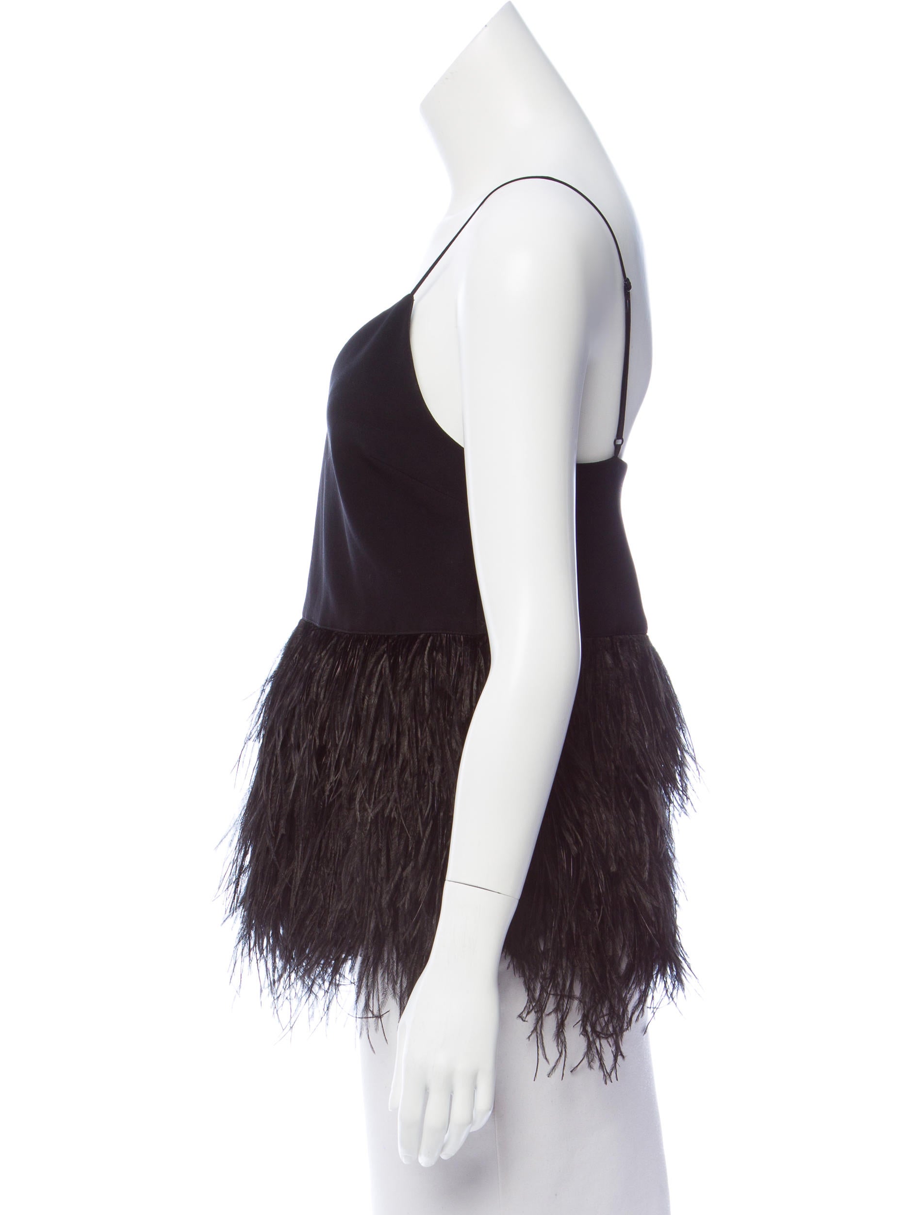 Elizabeth and James Ostrich Feather Sleeveless Top - Black Tops ...