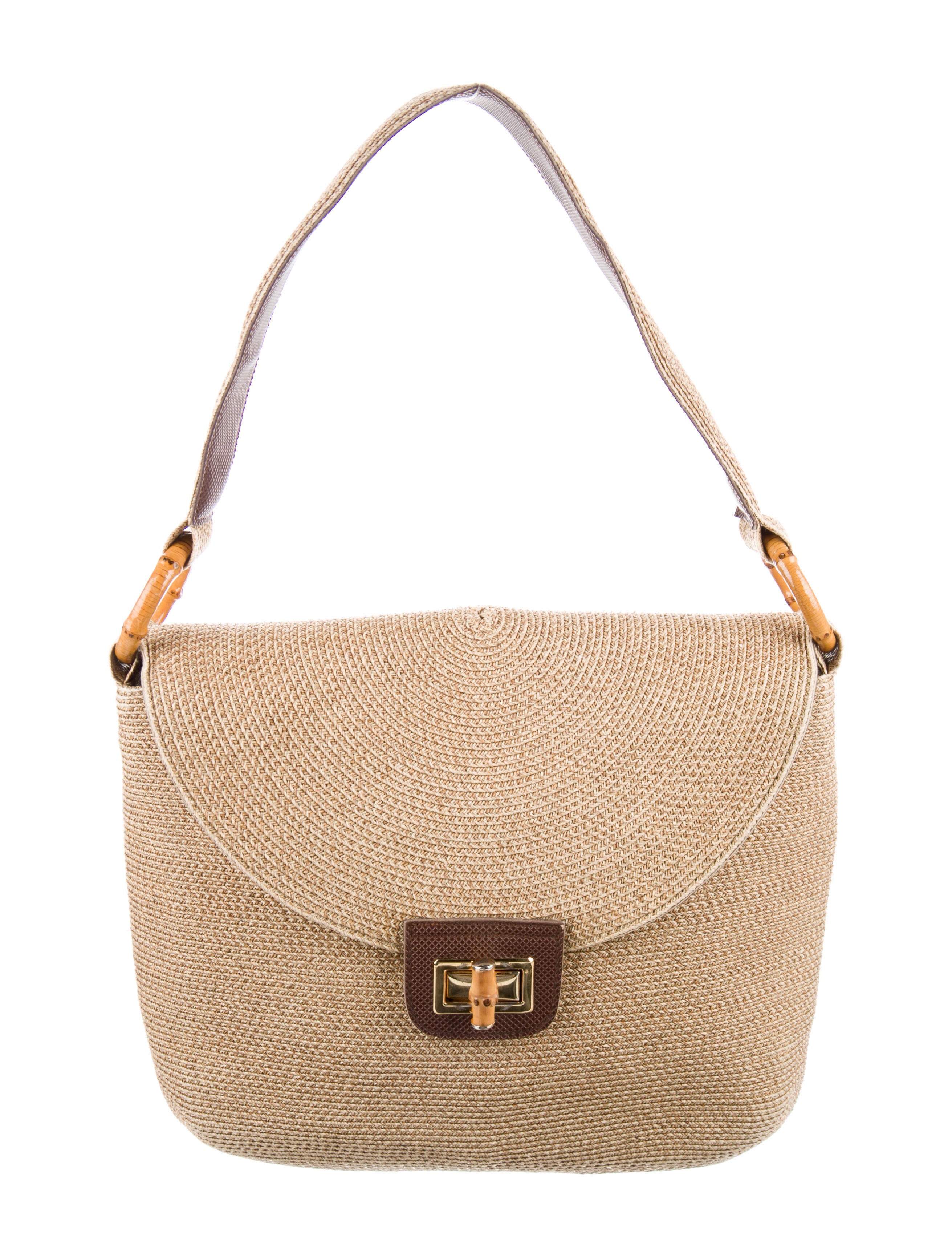 Eric Javits Leather-Trim Raffia Shoulder Bag - Green Shoulder Bags ...