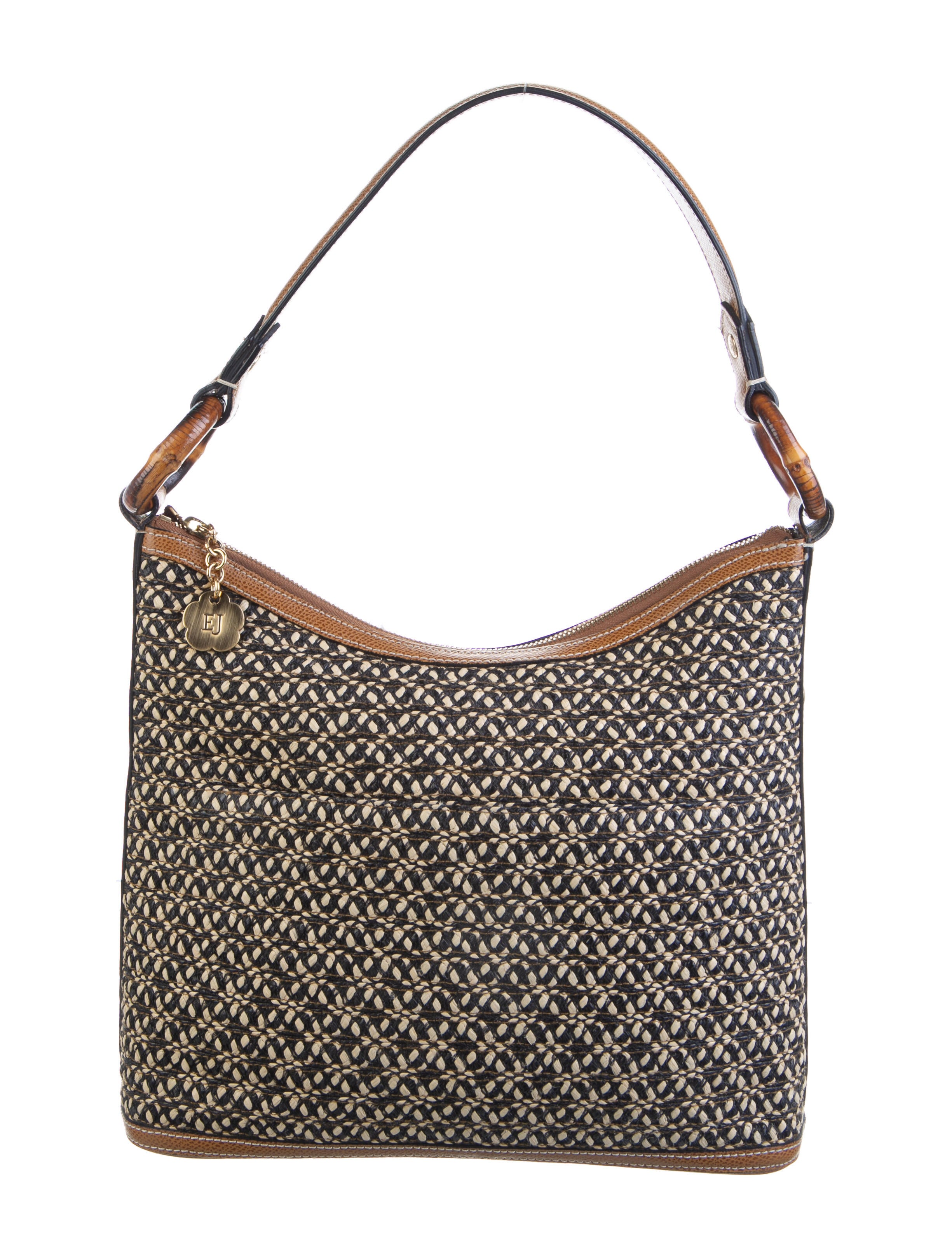 Eric Javits Leather-Trimmed Raffia Shoulder Bag - Shoulder Bags ...