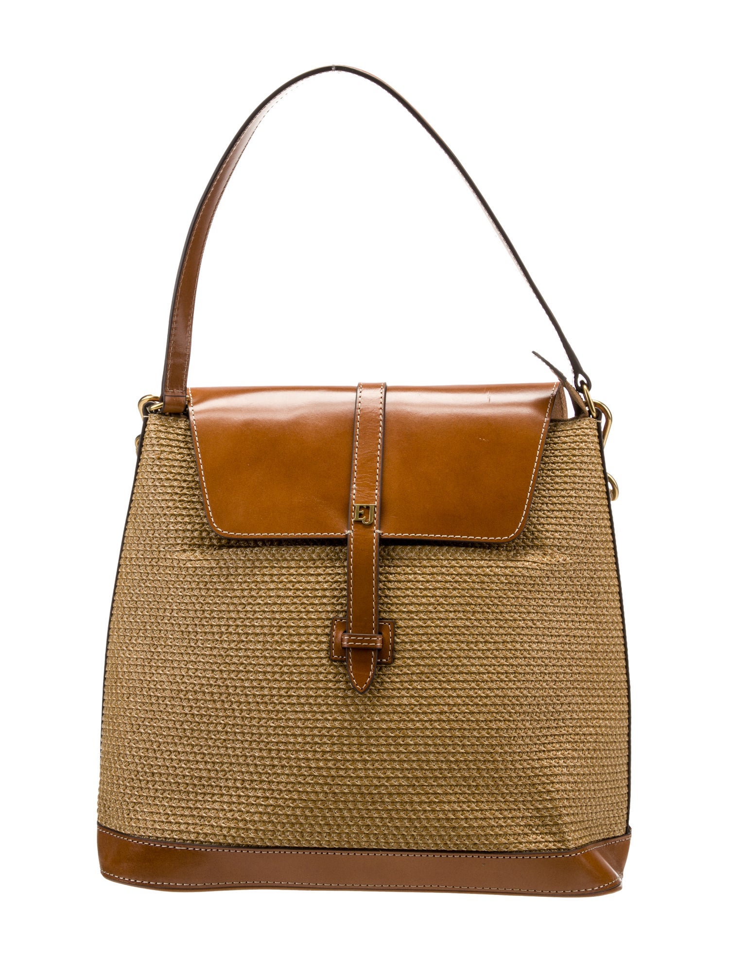 Eric Javits Raffia Leather-Trimmed Shoulder Bag - Brown Shoulder Bags ...