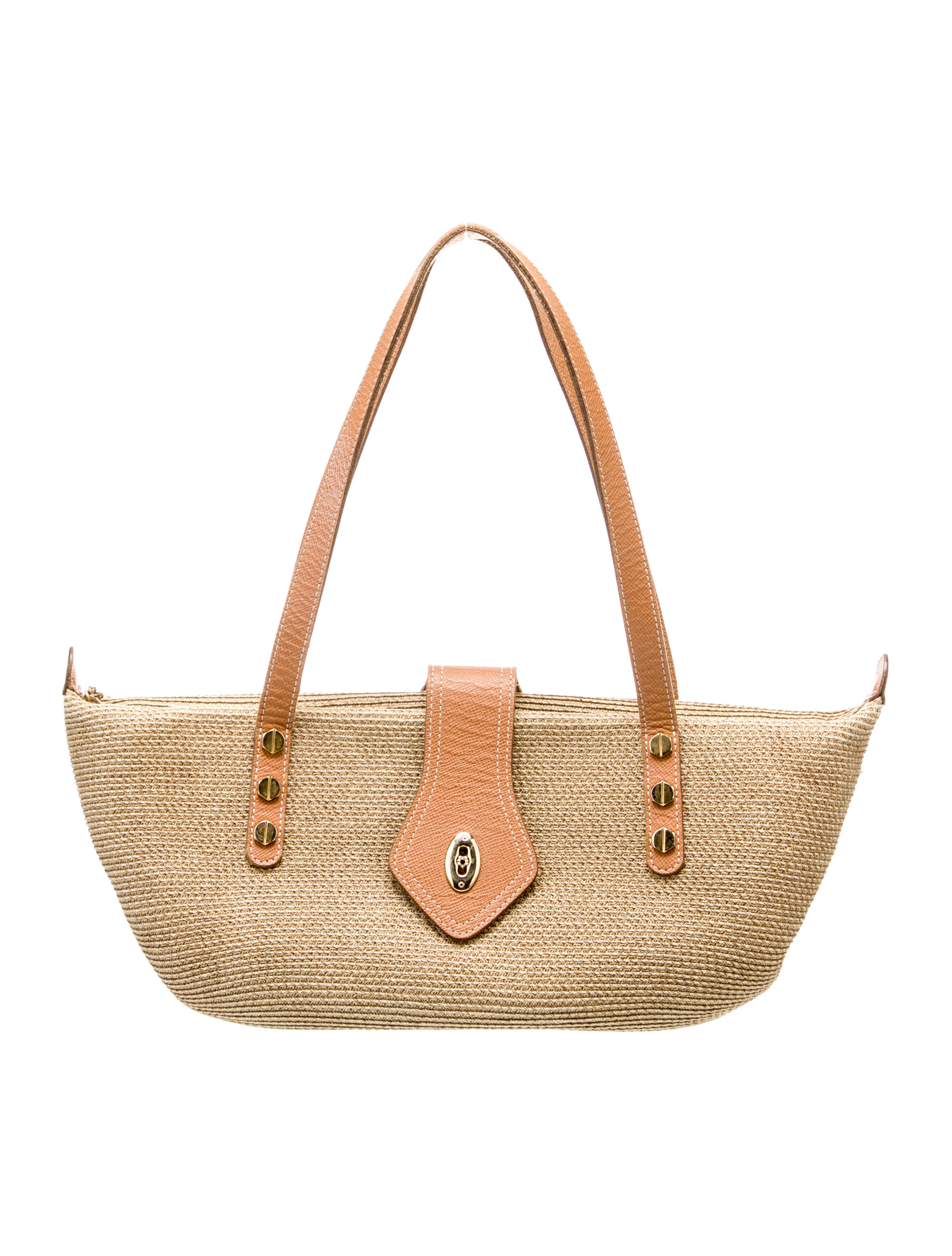 Eric Javits Leather Trimmed Raffia Shoulder Bag - Neutrals Shoulder ...
