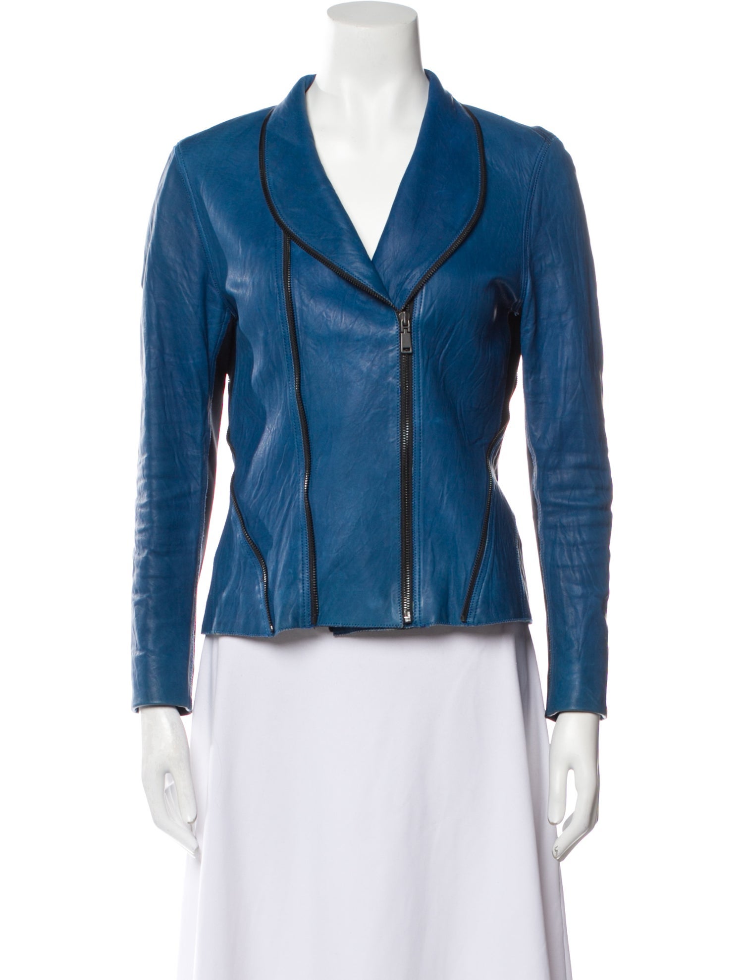Elie Tahari Lamb Leather Biker Jacket - Blue Jackets, Clothing ...