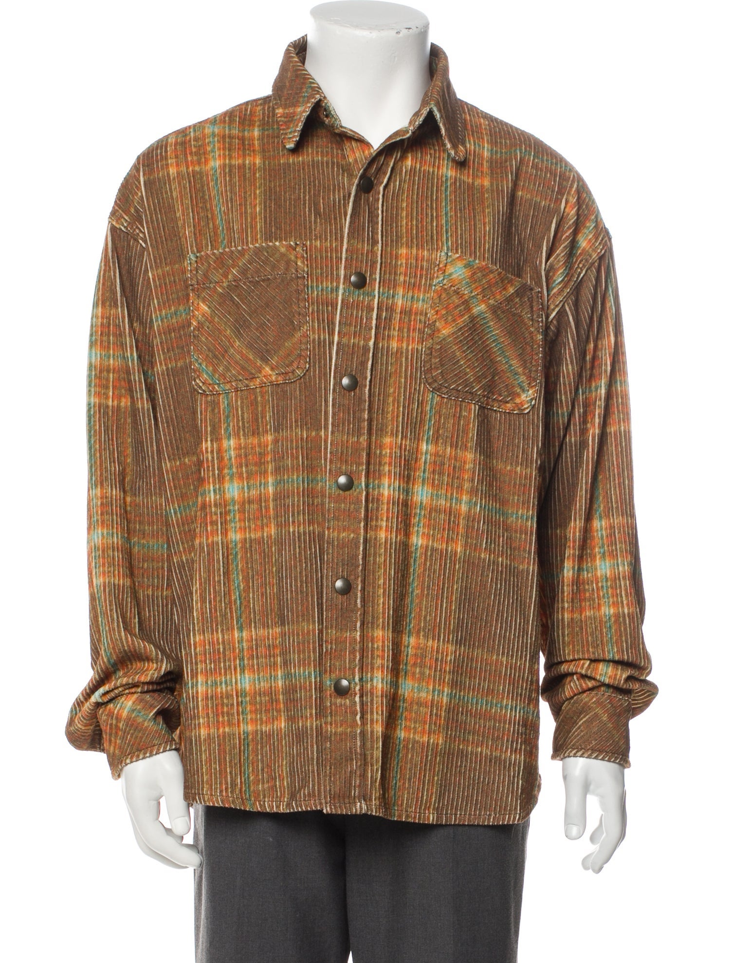 ERL Plaid Print Long Sleeve Dress Shirt - Brown Casual Shirts, Clothing ...