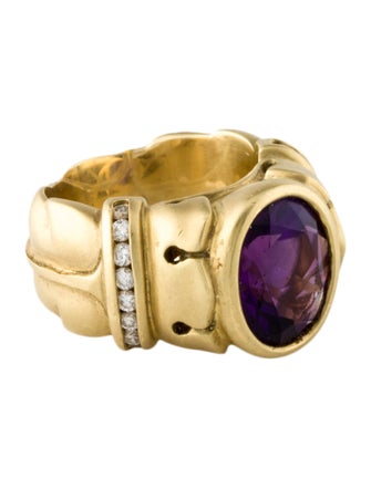 Elizabeth Rand 18K 3.80ct Amethyst & Diamond Cocktail Ring - 18K Yellow ...
