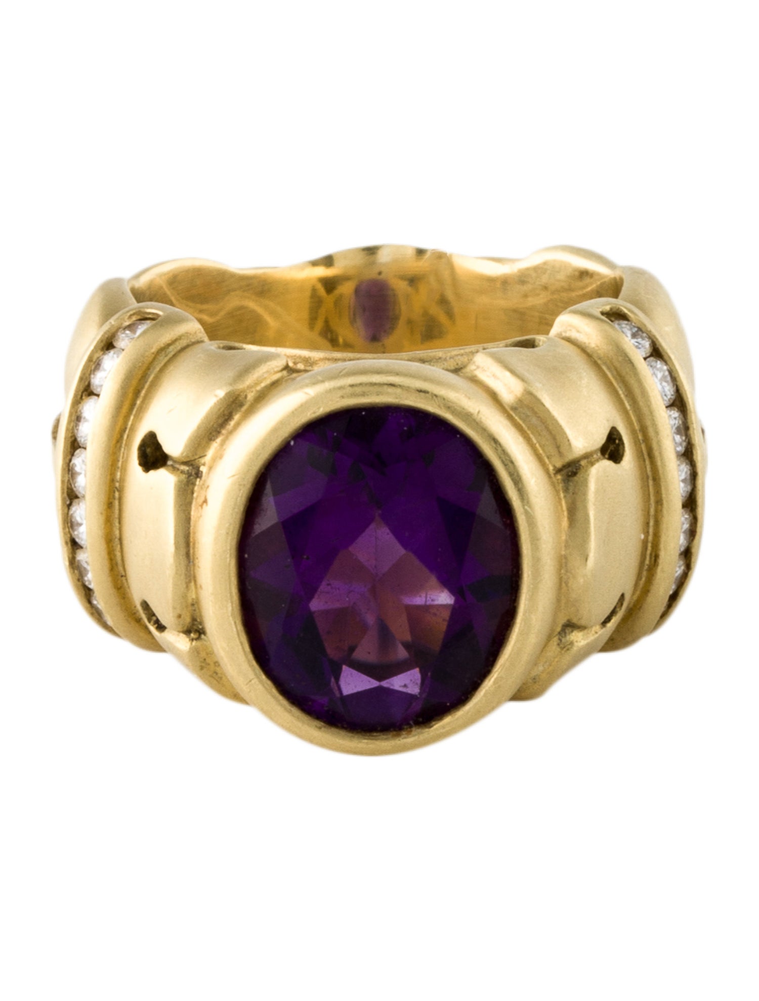 Elizabeth Rand 18K 3.80ct Amethyst & Diamond Cocktail Ring - 18K Yellow ...