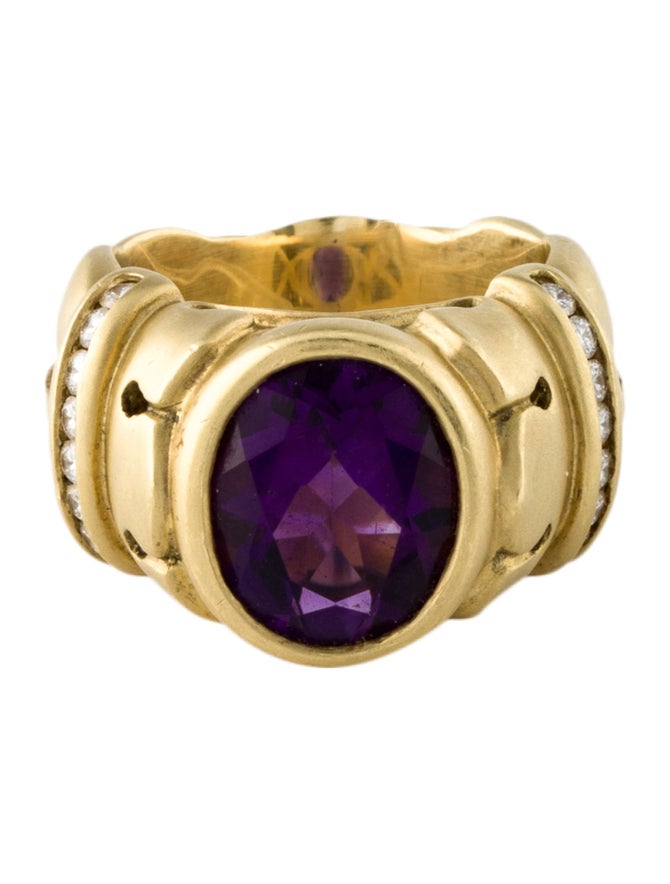 Elizabeth Rand 18K 3.80ct Amethyst & Diamond Cocktail Ring - 18K Yellow ...