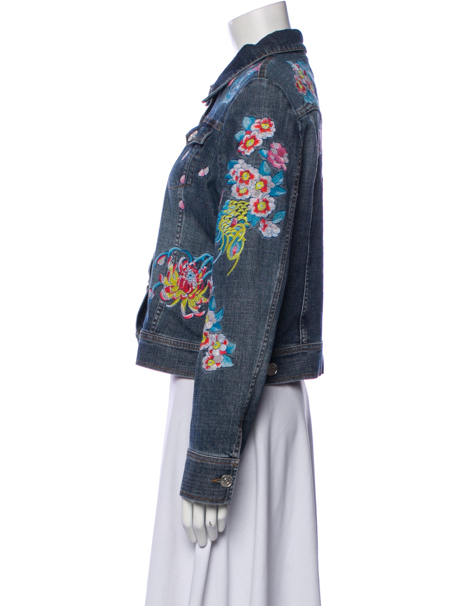 Escada Sport Floral Print Denim Jacket - Blue Jackets, Clothing ...