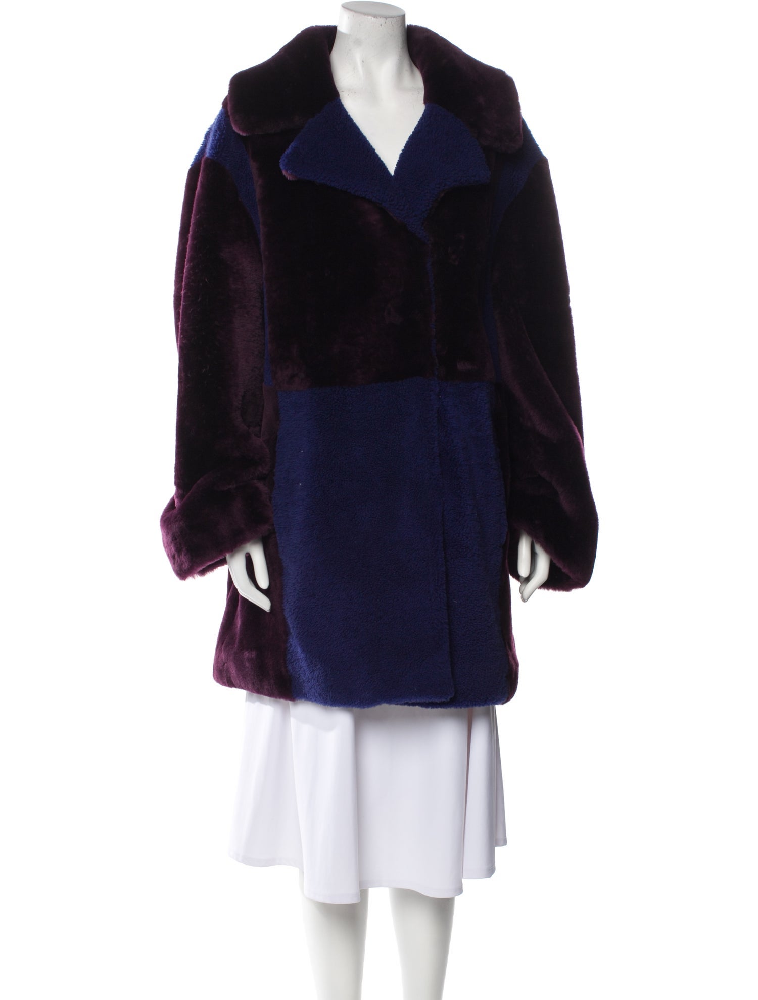 Escada Sport Lambskin Colorblock Pattern Faux Fur Coat - Blue Coats ...