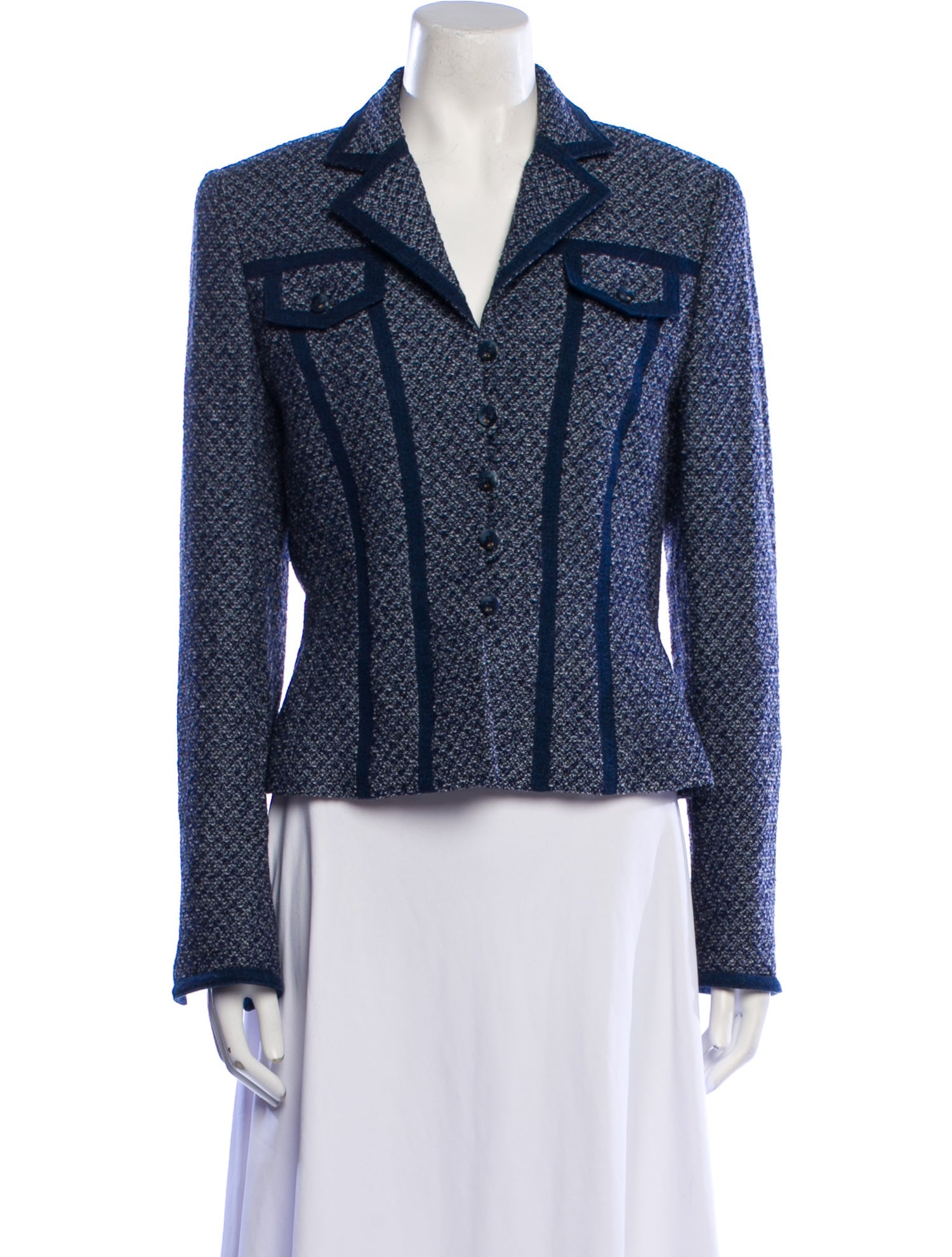 Escada Sport Silk Tweed Pattern Blazer - Blue Jackets, Clothing ...