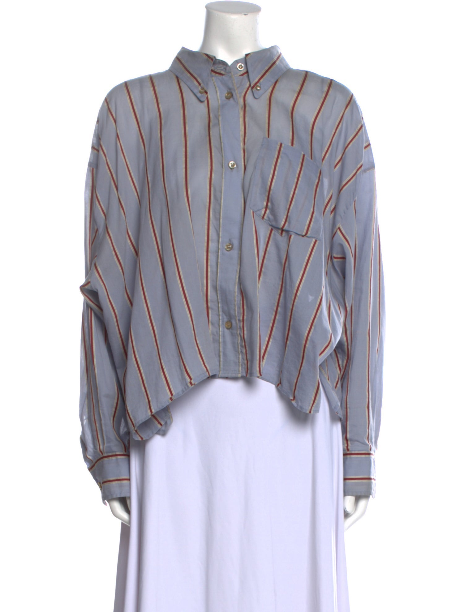 Étoile Isabel Marant Striped Mock Neck Button-Up Top - Blue Tops, Clothing - WET171612 | The ...