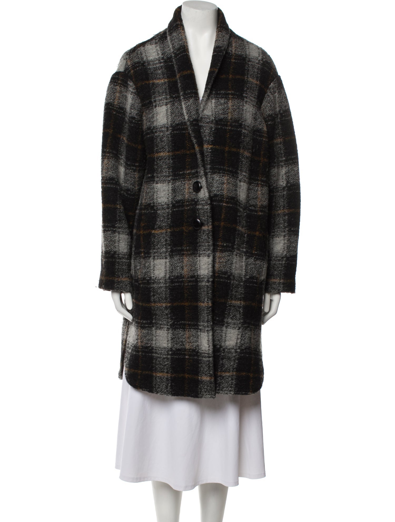 Étoile Isabel Marant Wool Plaid Print Coat - Grey Coats, Clothing - WET187186 | The RealReal