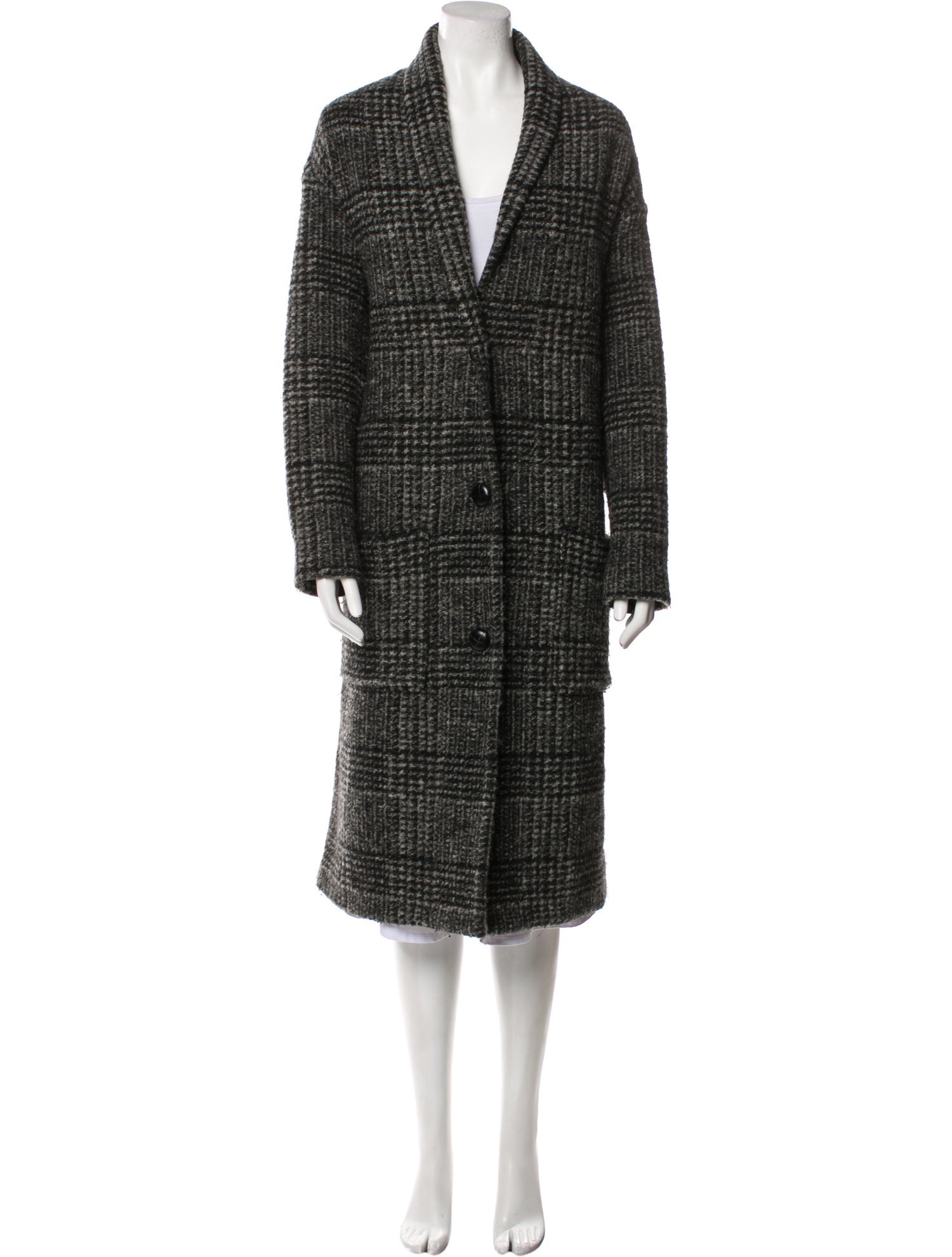 Étoile Isabel Marant Wool Plaid Print Coat - Grey Coats, Clothing - WET195874 | The RealReal