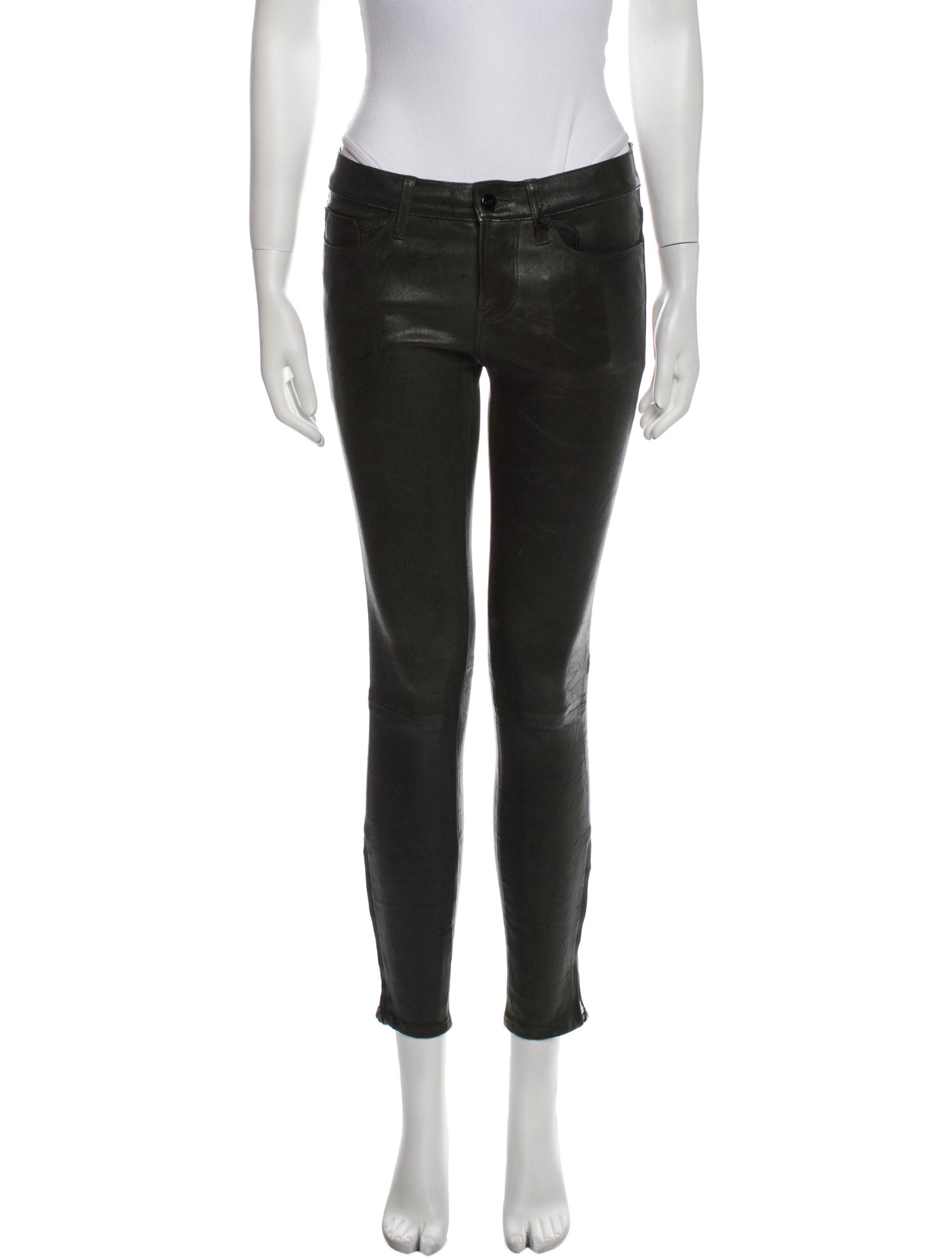 Alexis Lamb Leather Skinny Leg Pants - Green, 7.75" Rise Pants ...