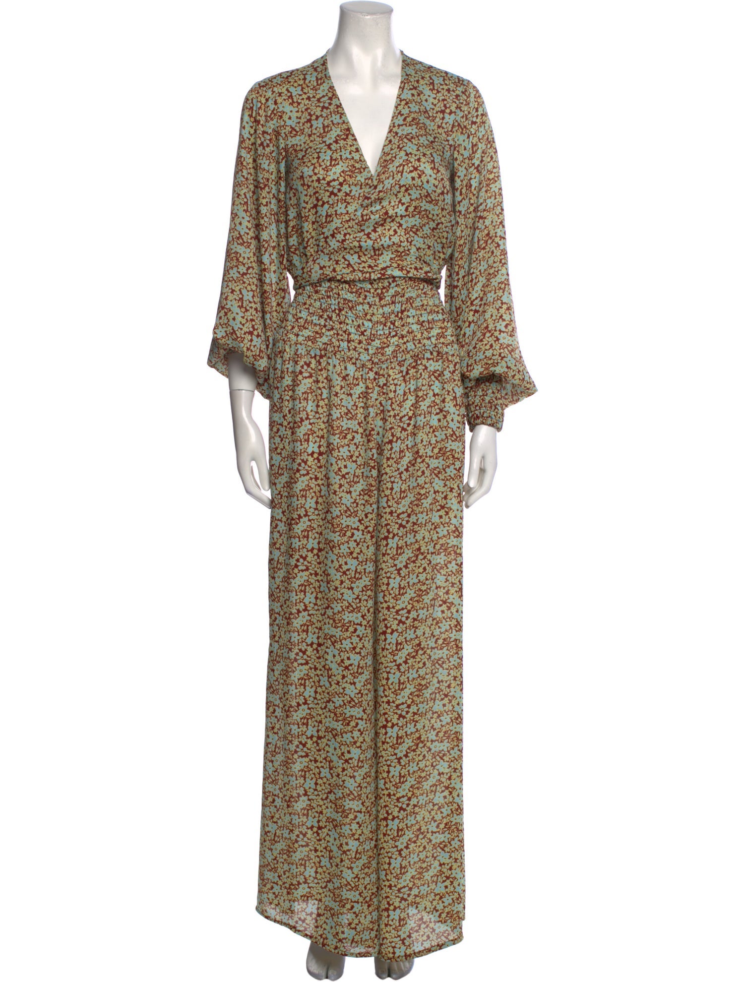 Alexis Floral Print V-Neck Jumpsuit - Blue, 15.75" Rise Jumpsuits and ...