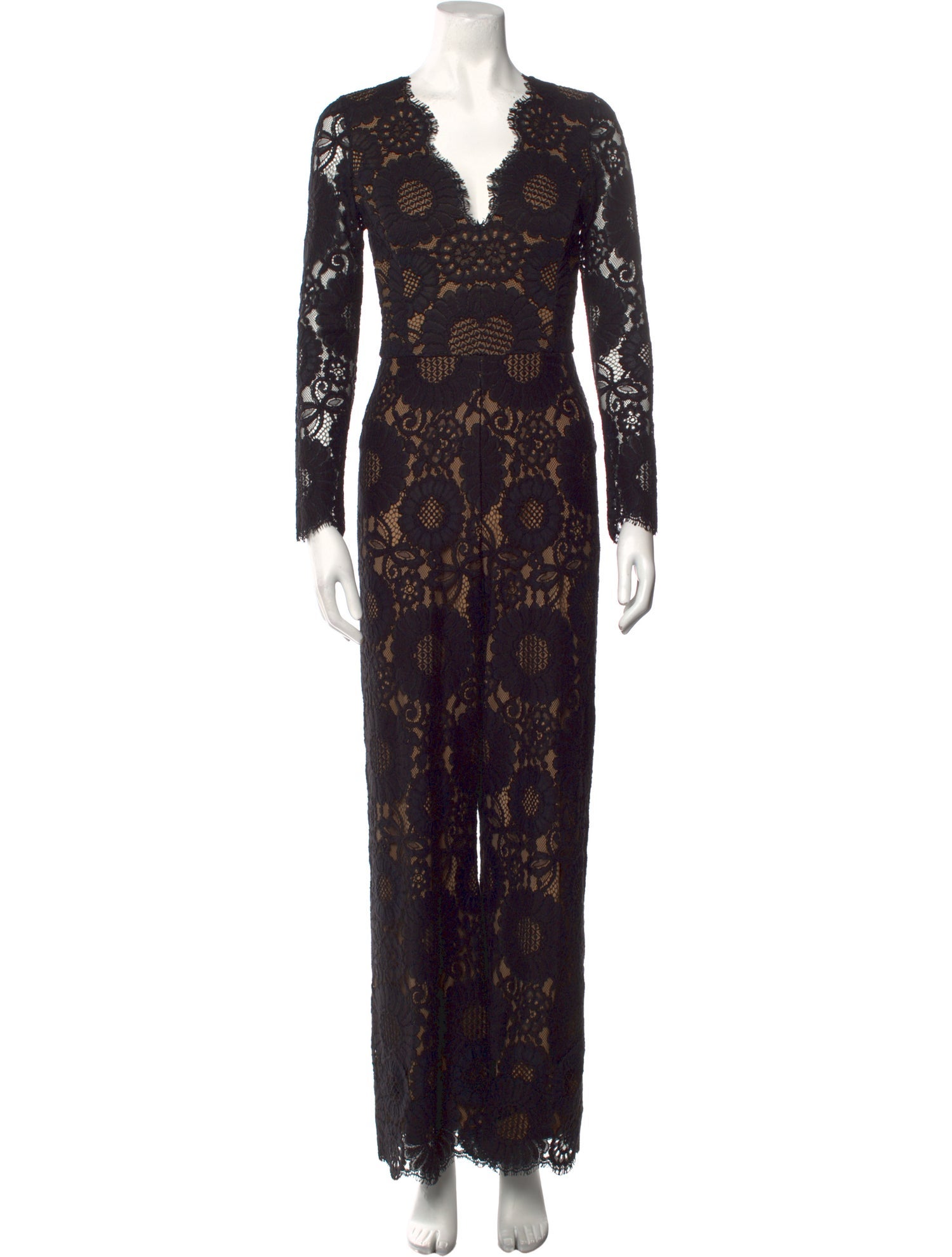 Alexis Lace Pattern V-Neck Jumpsuit - Black, 13" Rise Jumpsuits and ...