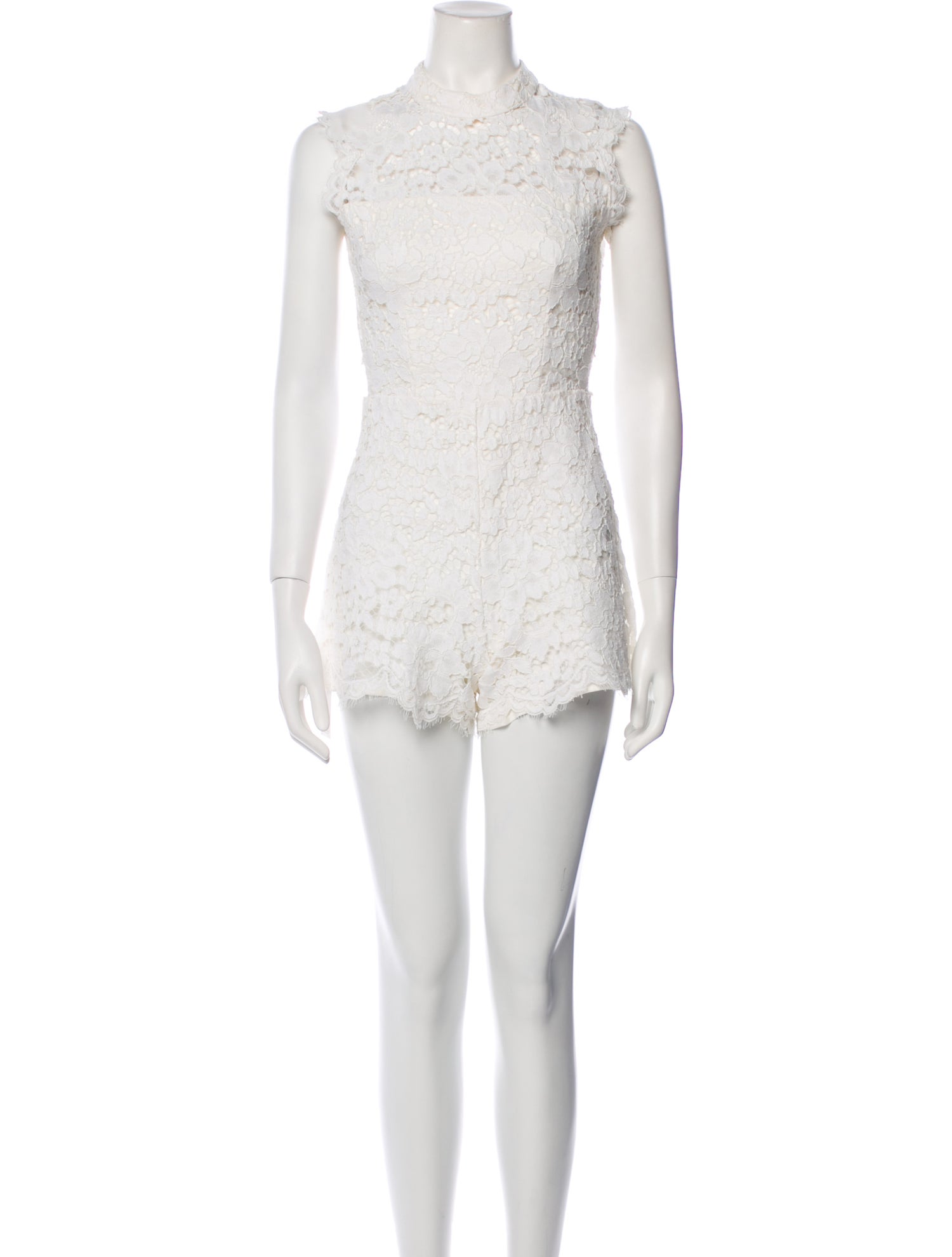 Alexis Lace Pattern Mock Neck Romper - White, 26" Rise Jumpsuits and ...