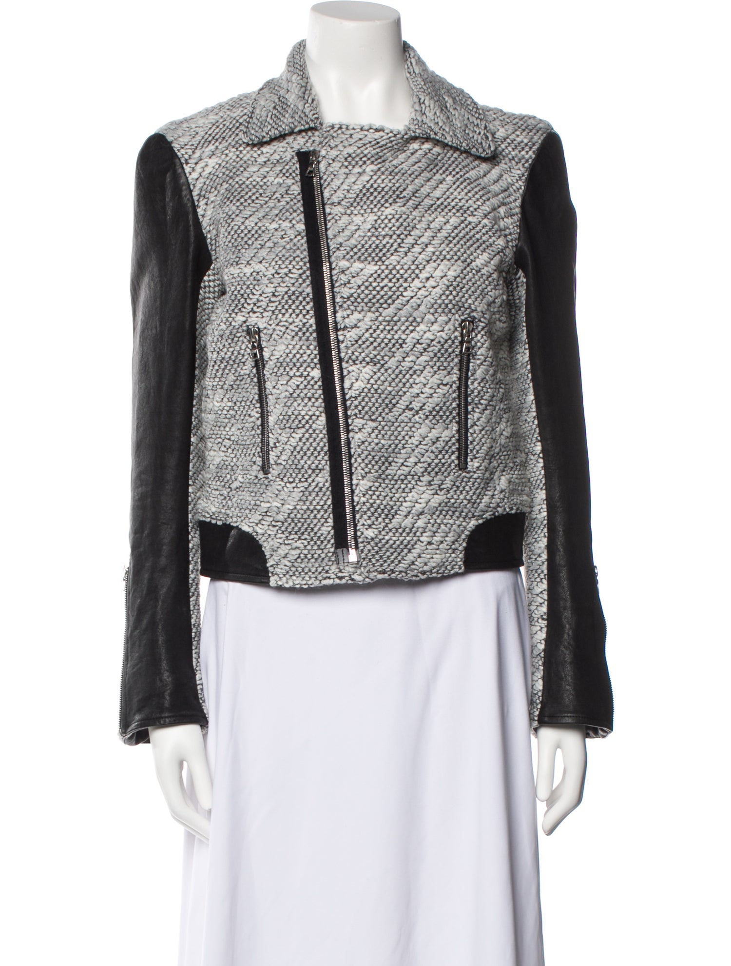 Alexis Tweed Pattern Biker Jacket - Black Jackets, Clothing - WEX105833 ...