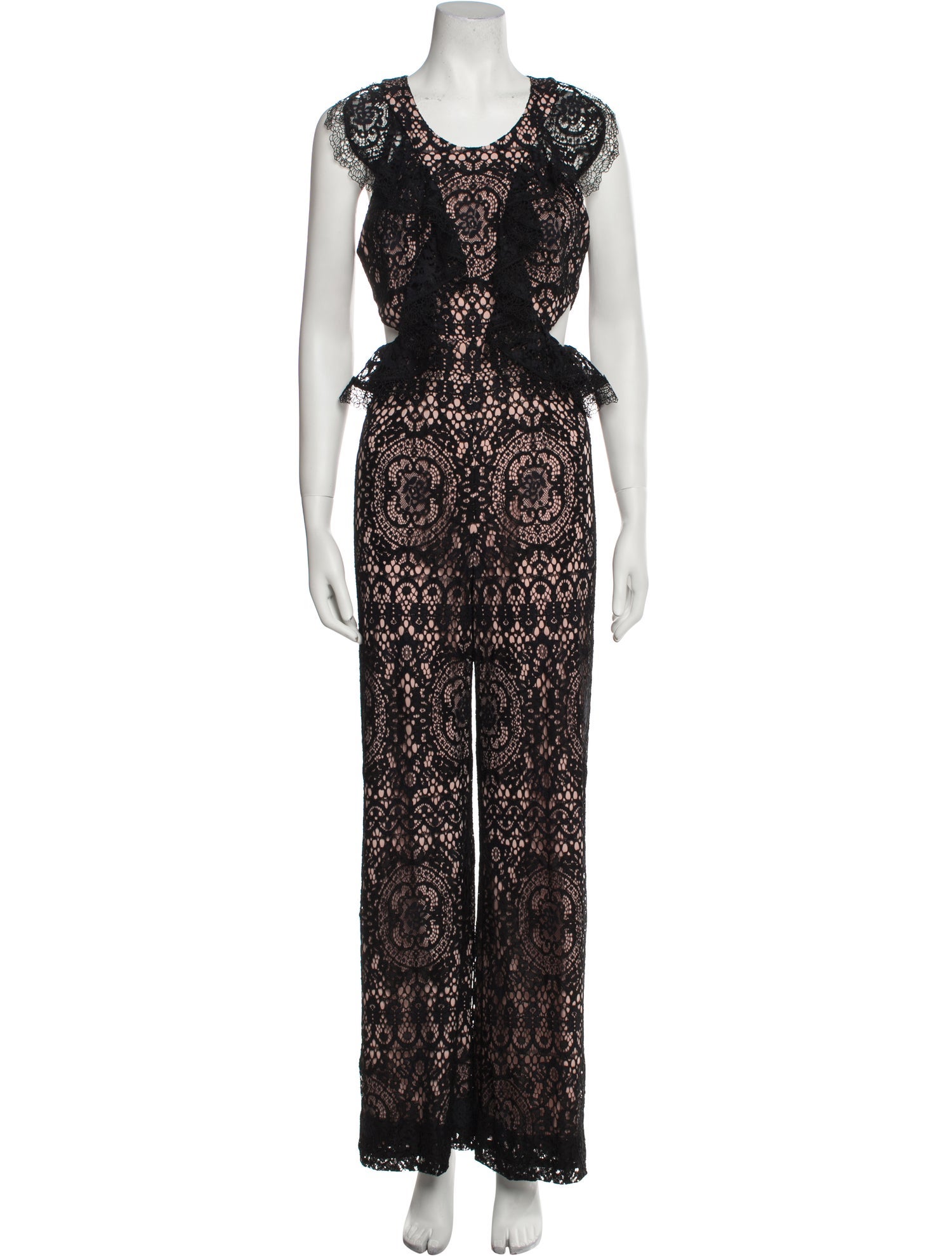 Alexis Lace Pattern Scoop Neck Jumpsuit - Black, 14" Rise Jumpsuits and ...