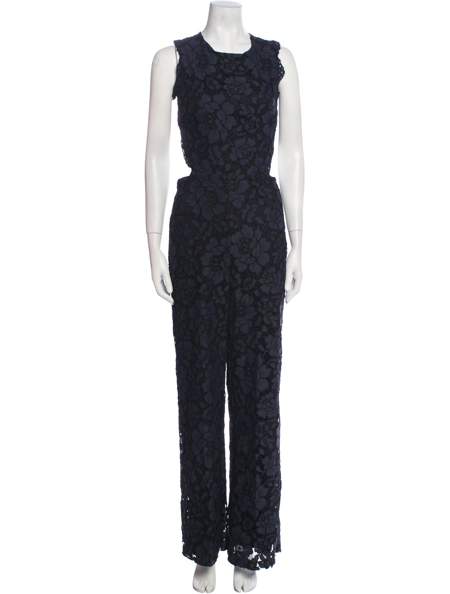 Alexis Floral Print Crew Neck Jumpsuit - Black, 15.75" Rise Jumpsuits ...