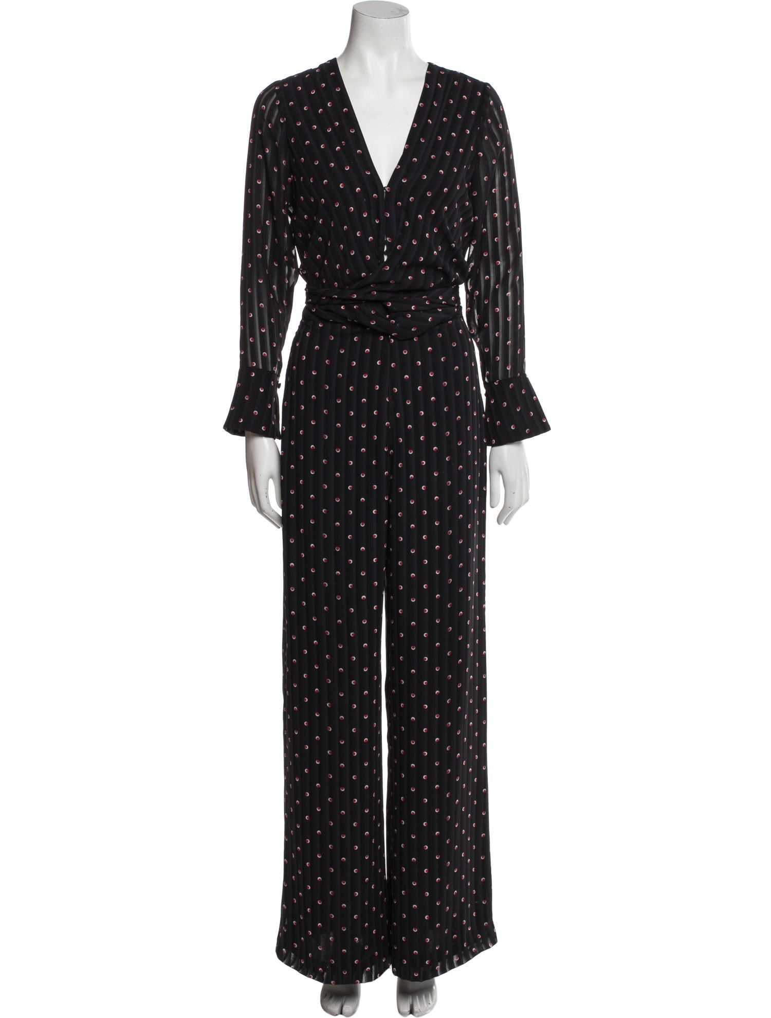 Alexis Polka Dot Print Plunge Neckline Jumpsuit - Black, 7" Rise ...