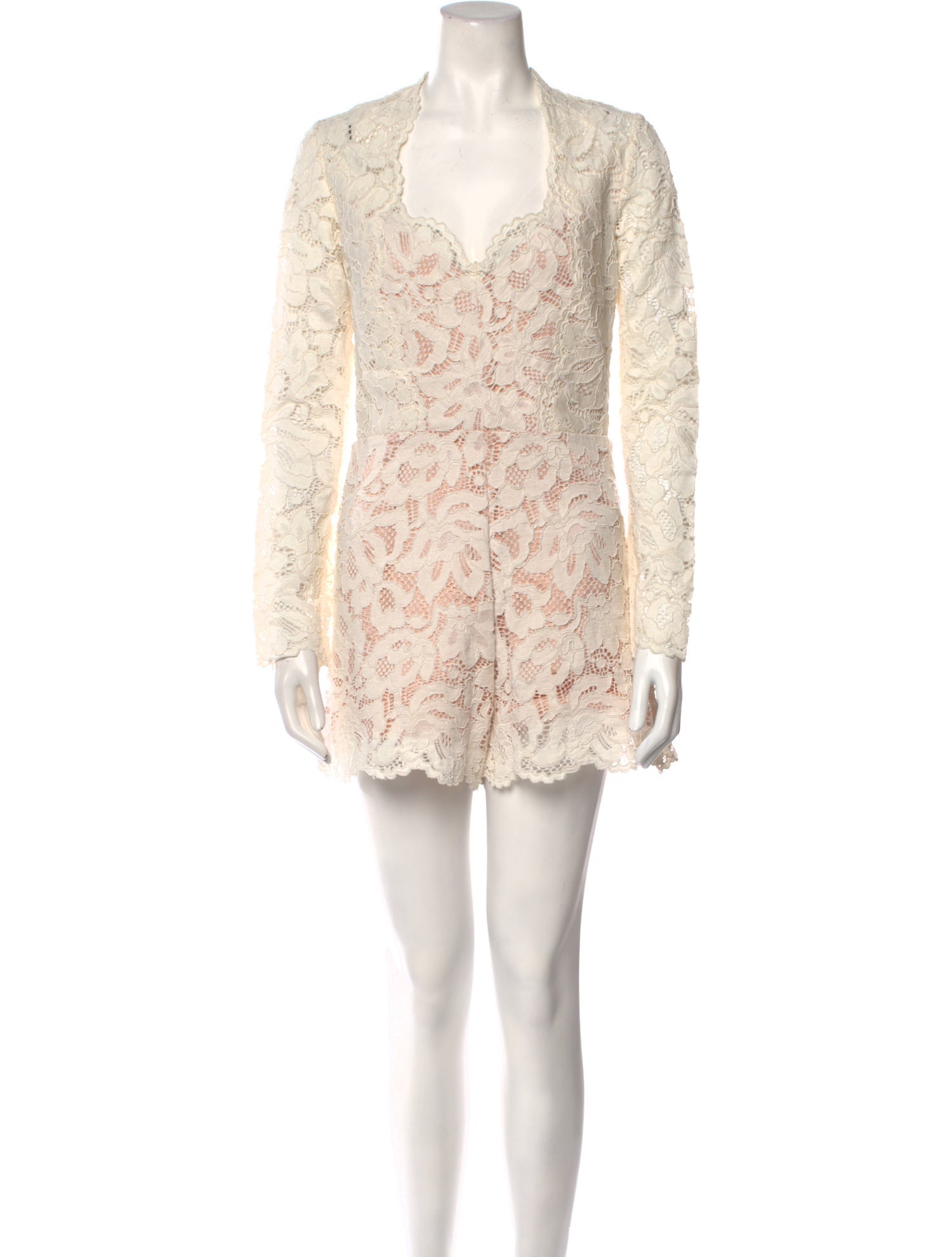 Alexis Lace Pattern V-Neck Romper - Neutrals, 13.75" Rise Jumpsuits and ...