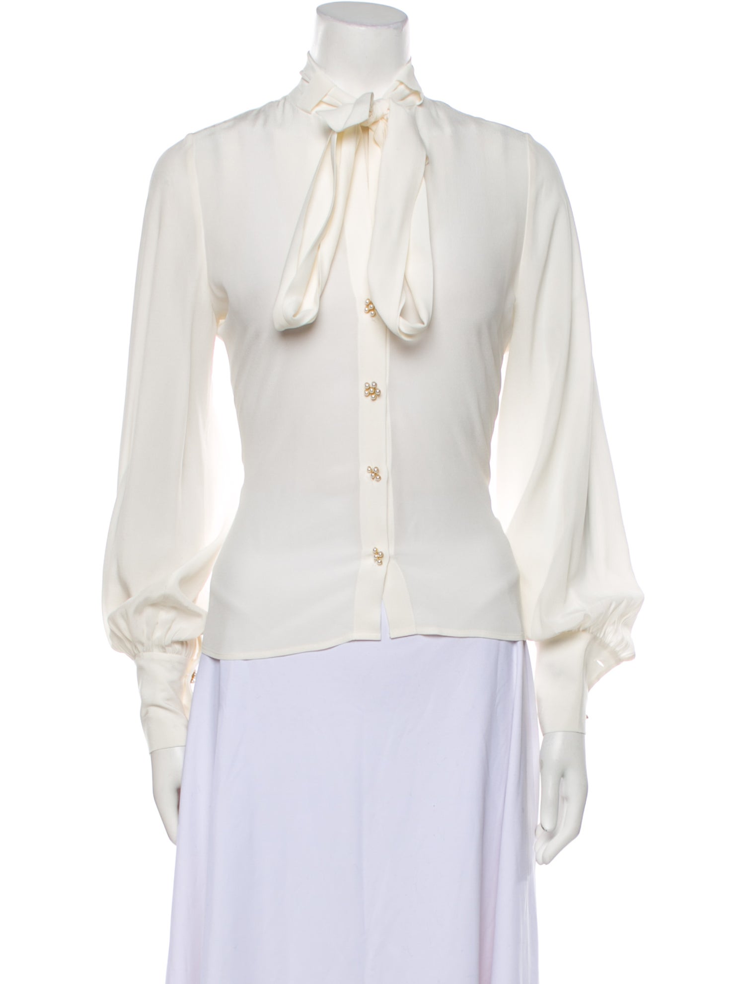 Alexis Silk Mock Neck Button-Up Top - White Tops, Clothing - WEX108757 ...