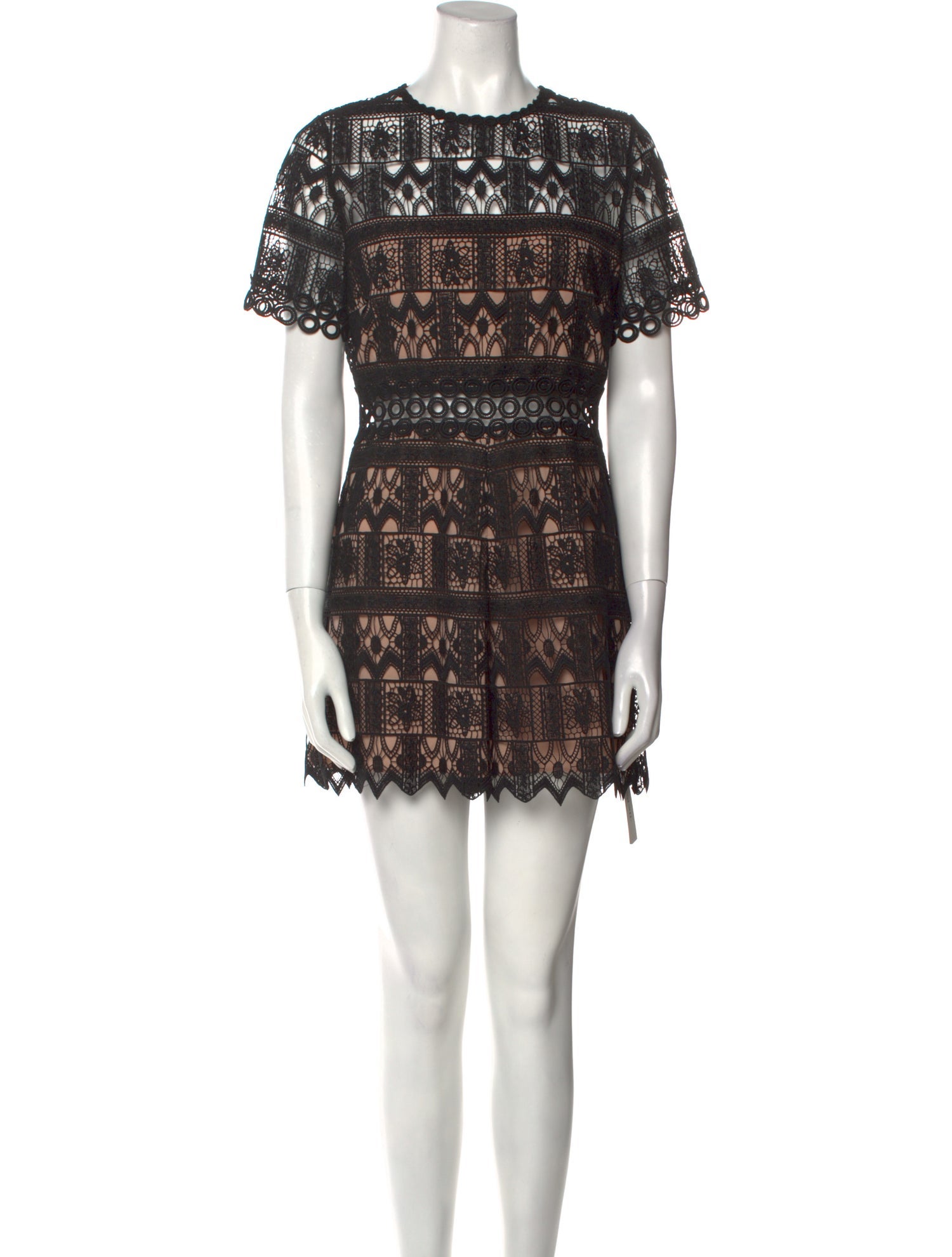 Alexis Printed Crew Neck Romper - Black, 13.75" Rise Jumpsuits and ...