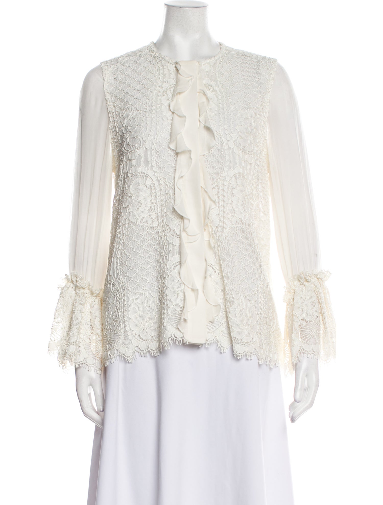 Alexis Lace Pattern Crew Neck Blouse - Neutrals Tops, Clothing ...