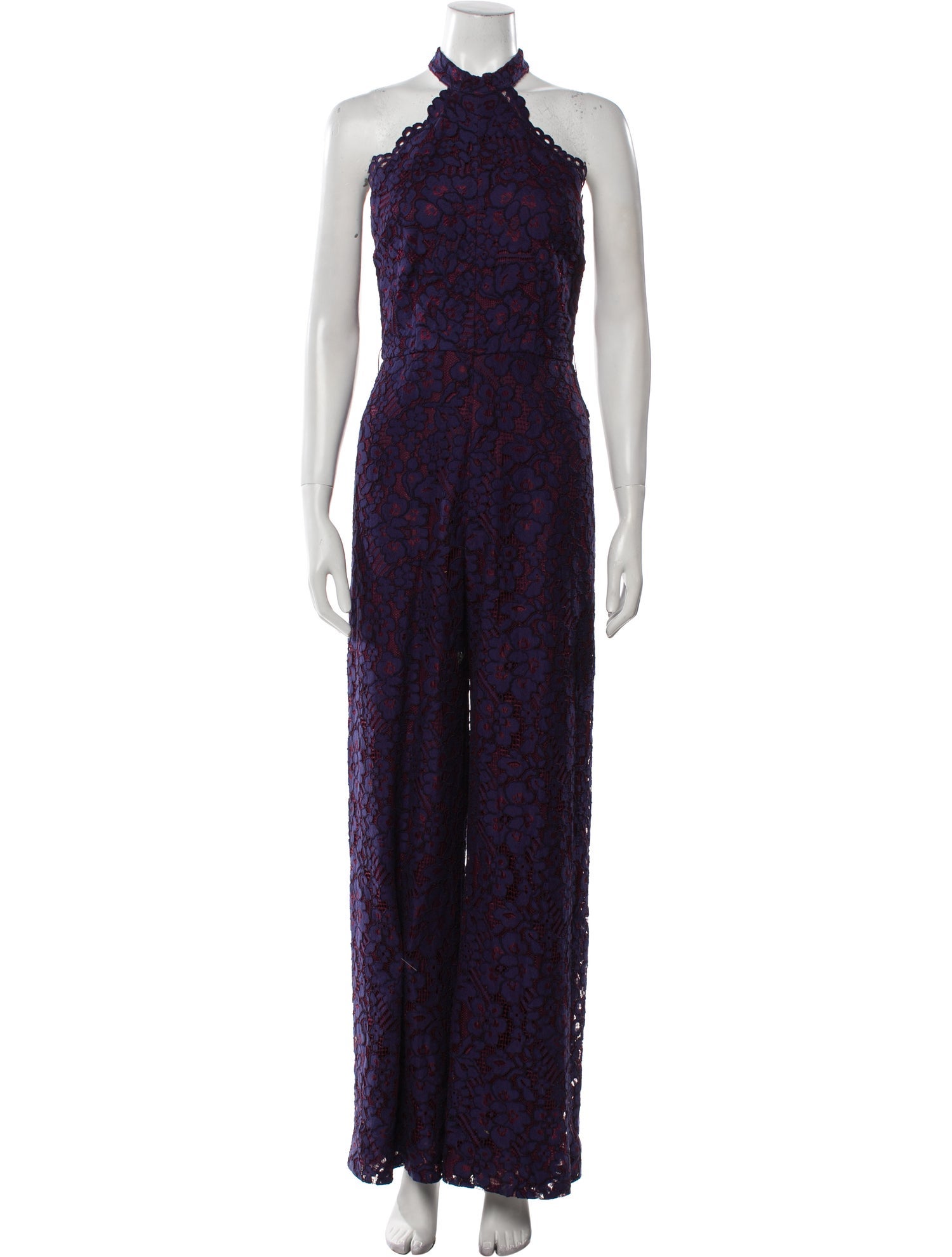 Alexis Lace Pattern Mock Neck Jumpsuit w/ Tags - Blue, 12.5" Rise ...